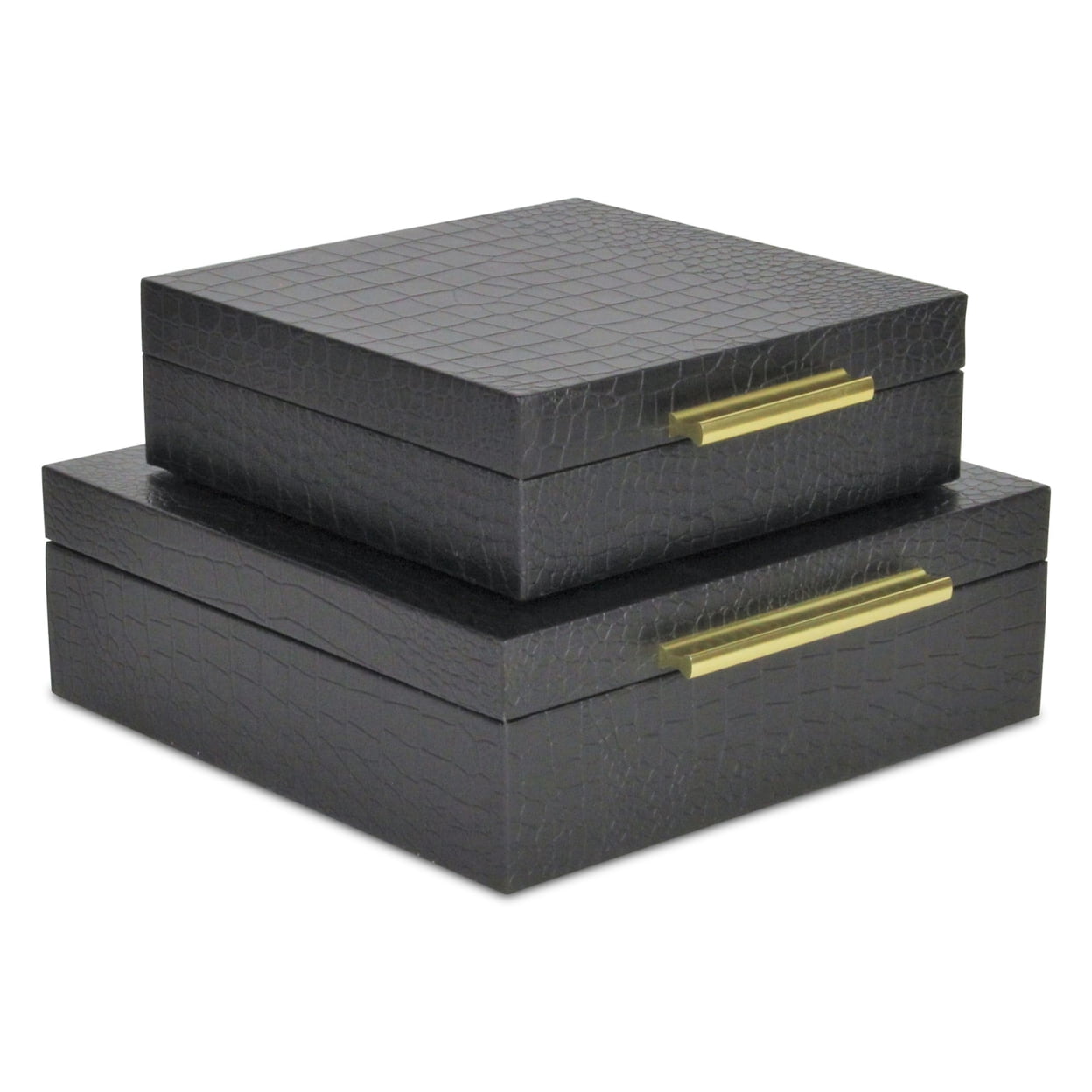 Home Decorative Lusan Black Faux Snakeskin Square Storage Box Set ...