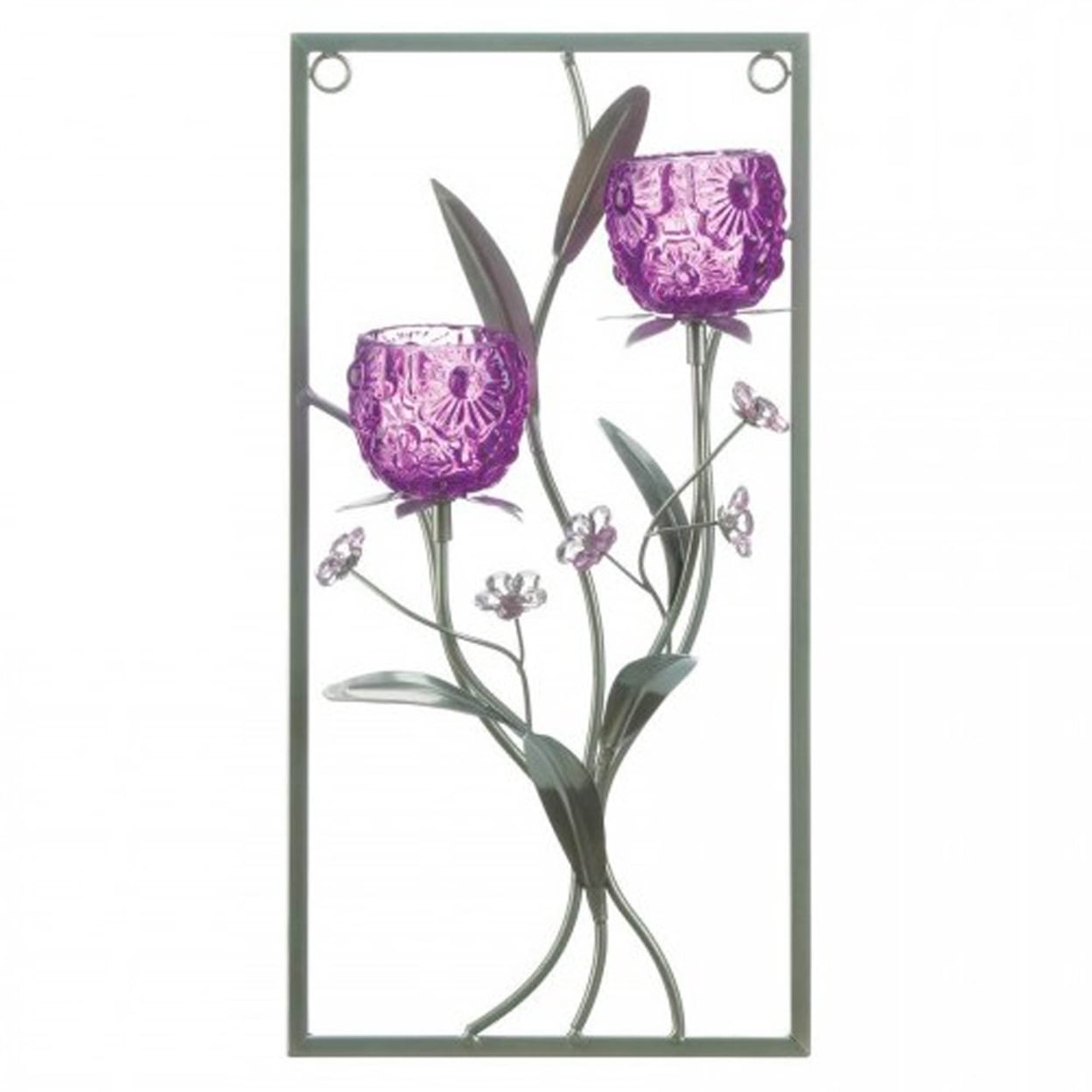Home Decorative Purple Flower Rectangular Wall Sconce - Two Candles ...
