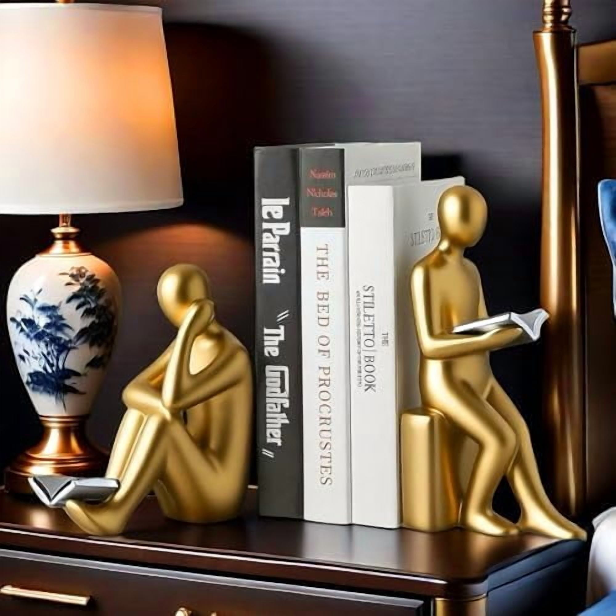 Home Decorative Reading Book Statue Bookends Elegant Resin Bookshelf ...