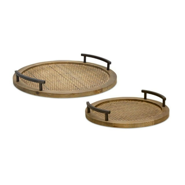 Home Decorative Tray (Set Of 2) 12"D, 15"D Wood, Iron - Walmart.com