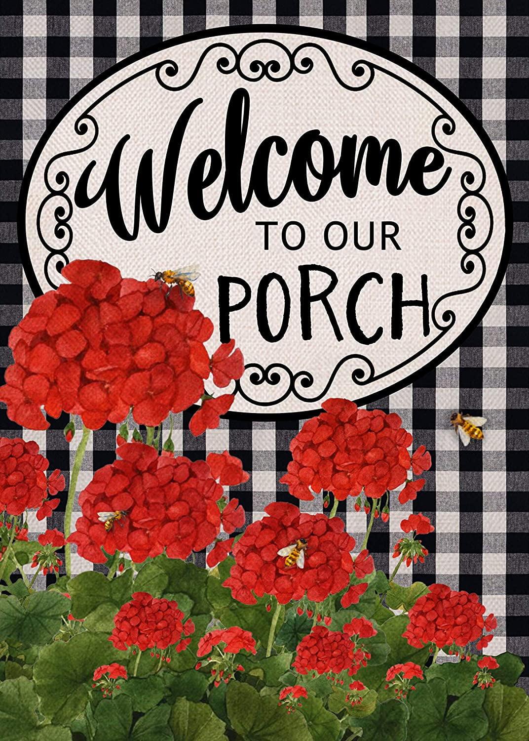 Home Decorative Welcome to Our Porch Geranium Spring Summer Garden Flag ...