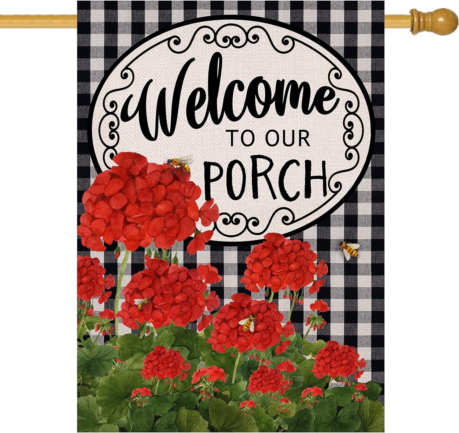 Home Decorative Welcome to Our Porch Geranium Spring Summer House Flag ...