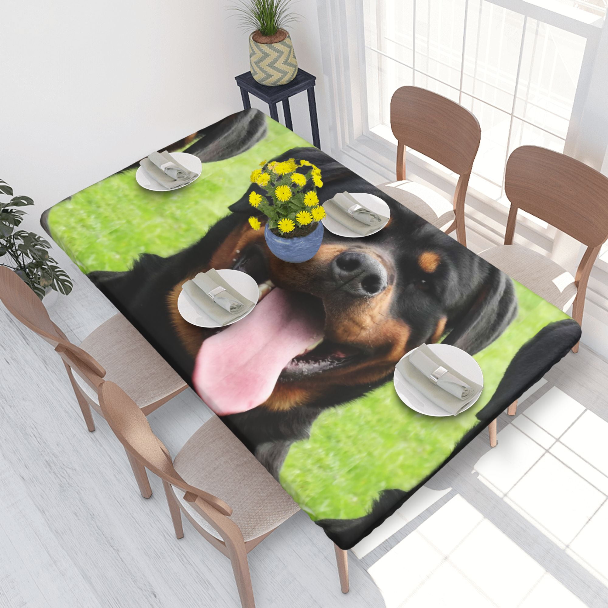 Home Deluxe Tablecloth 3d Animal Dog Waterproof Elastic Rim Edged Table ...