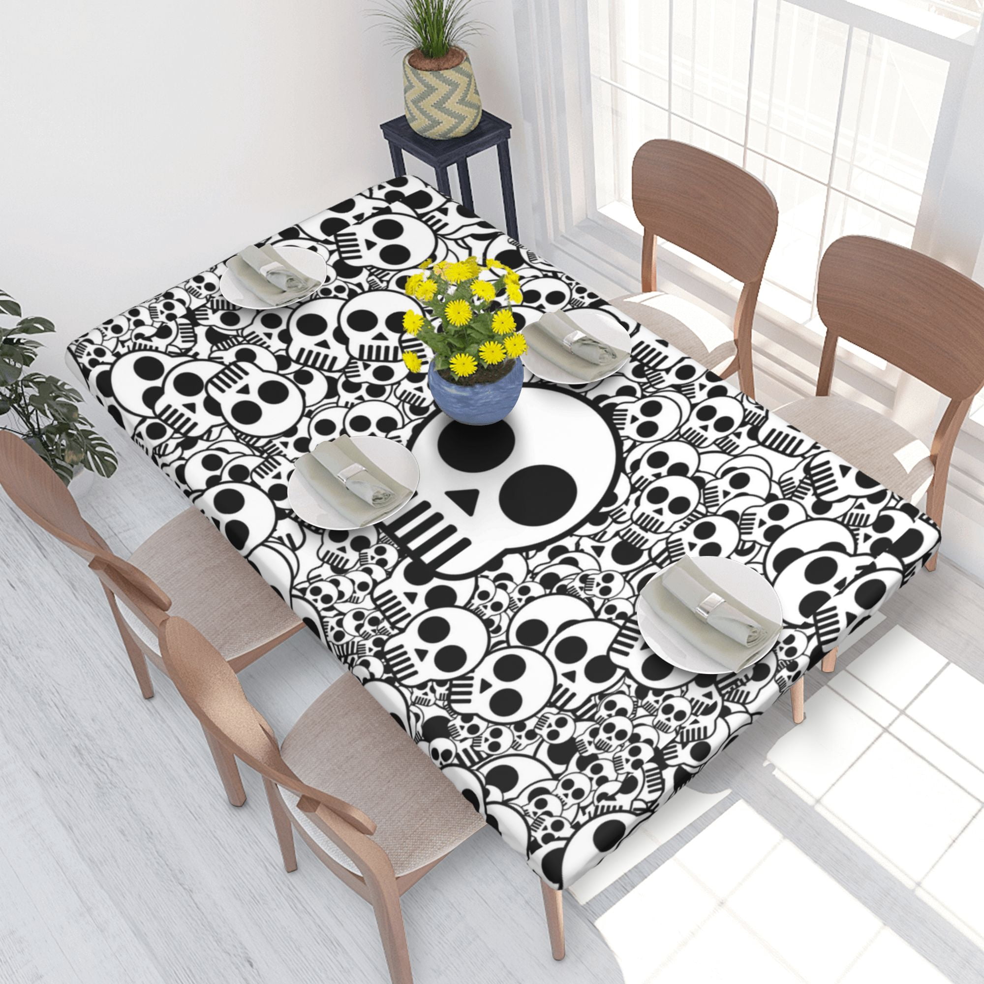 Home Deluxe Tablecloth 3d Print Skull Head Waterproof Elastic Rim Edged ...