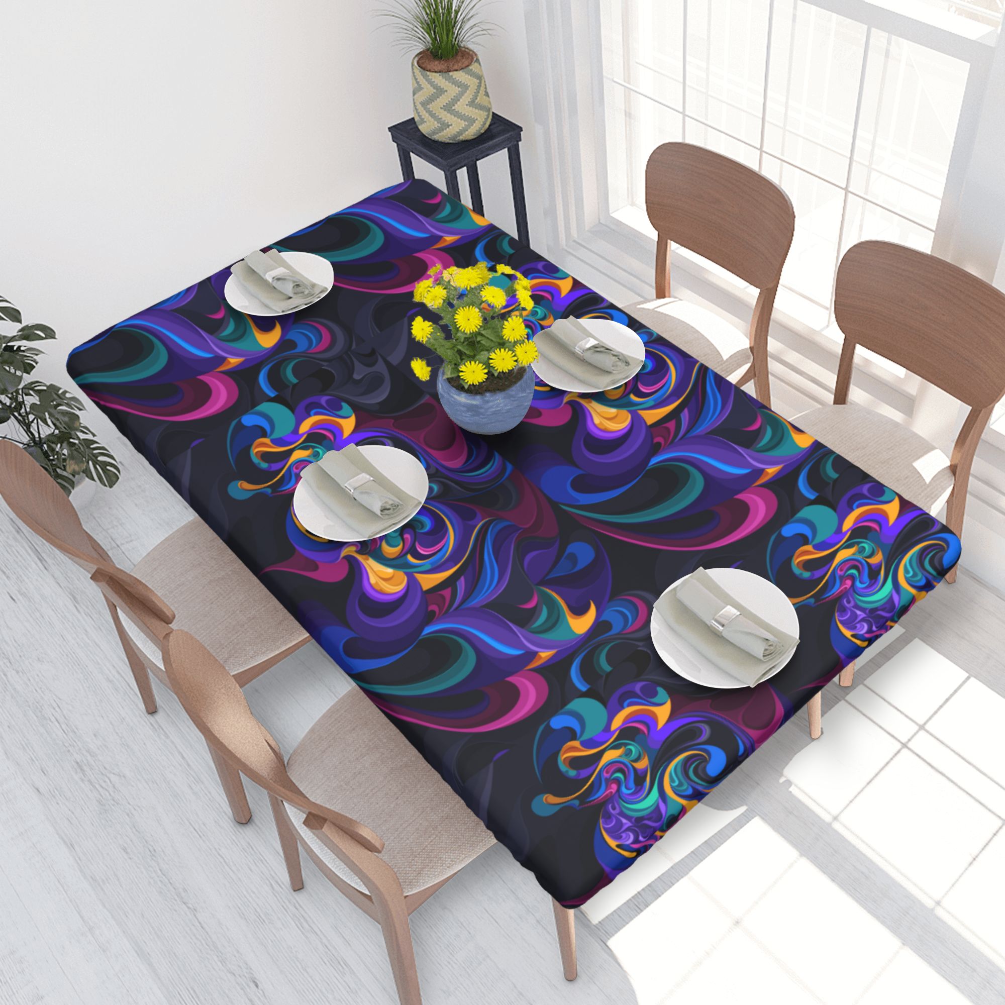 Home Deluxe Tablecloth Abstract Colored Waterproof Elastic Rim Edged ...