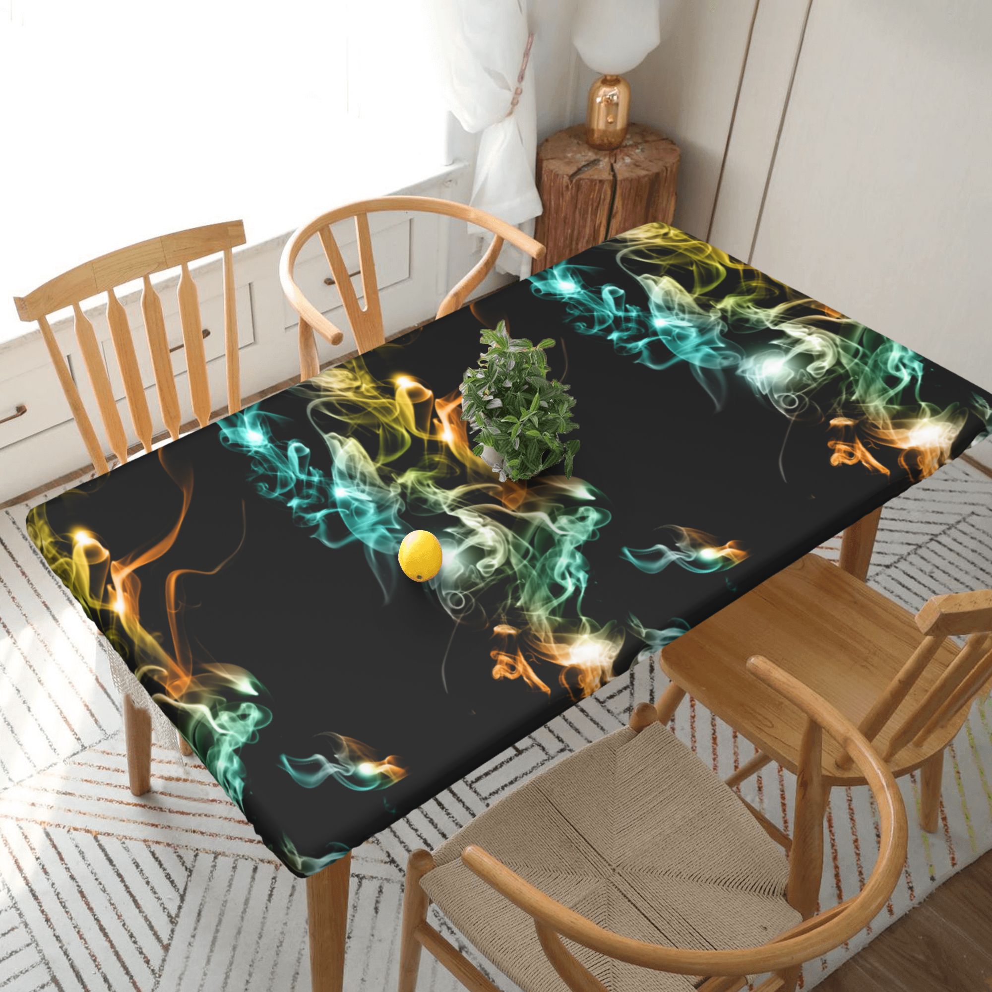 Home Deluxe Tablecloth Abstract Colorful Smoke Waterproof Elastic Rim ...