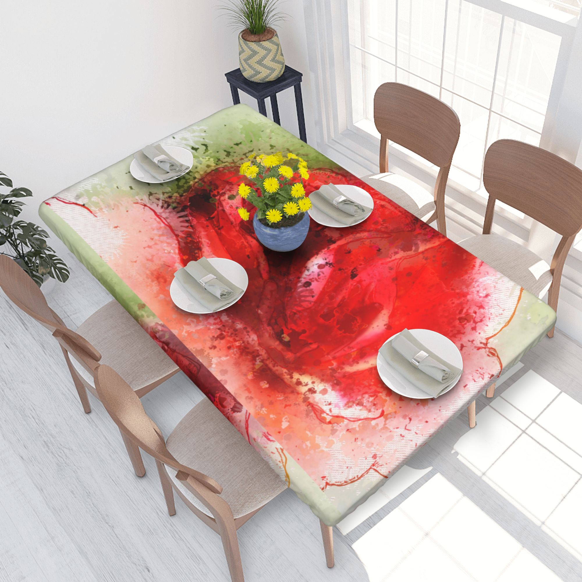 Home Deluxe Tablecloth Abstract Modern Art Rose Waterproof Elastic Rim ...