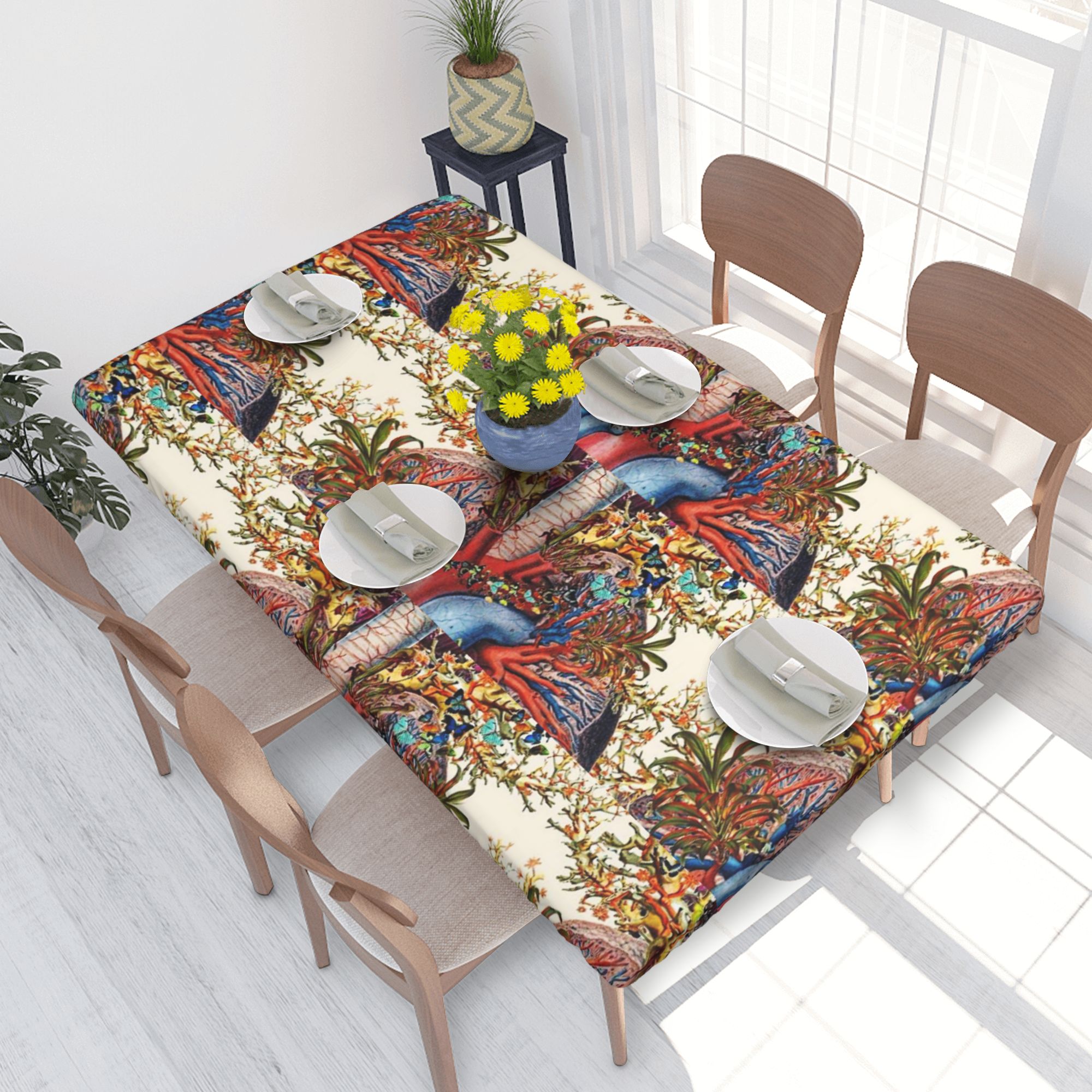 Home Deluxe Tablecloth Anatomical Collages Waterproof Elastic Rim Edged ...