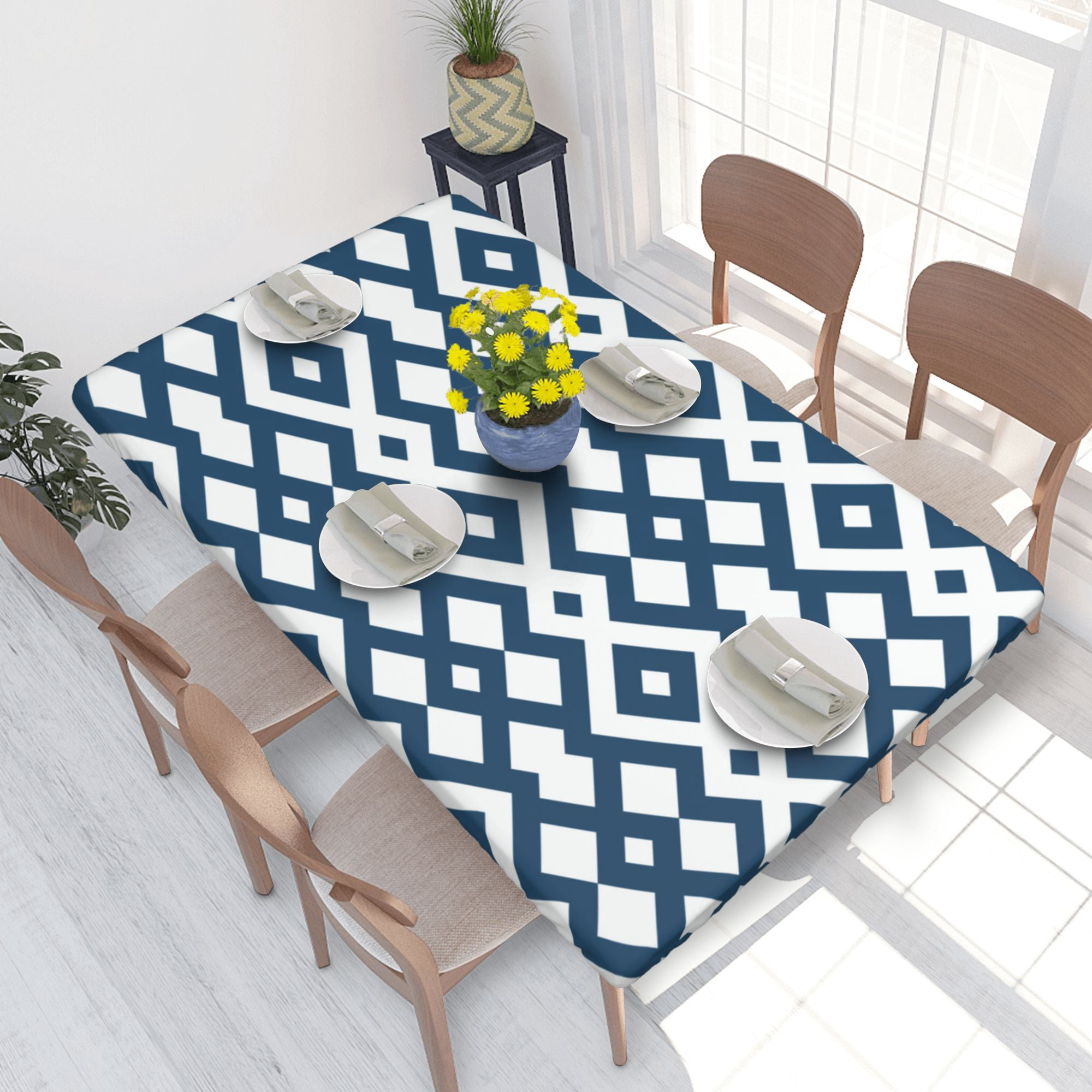 Home Deluxe Tablecloth Arabesque Pattern Waterproof Elastic Rim Edged ...