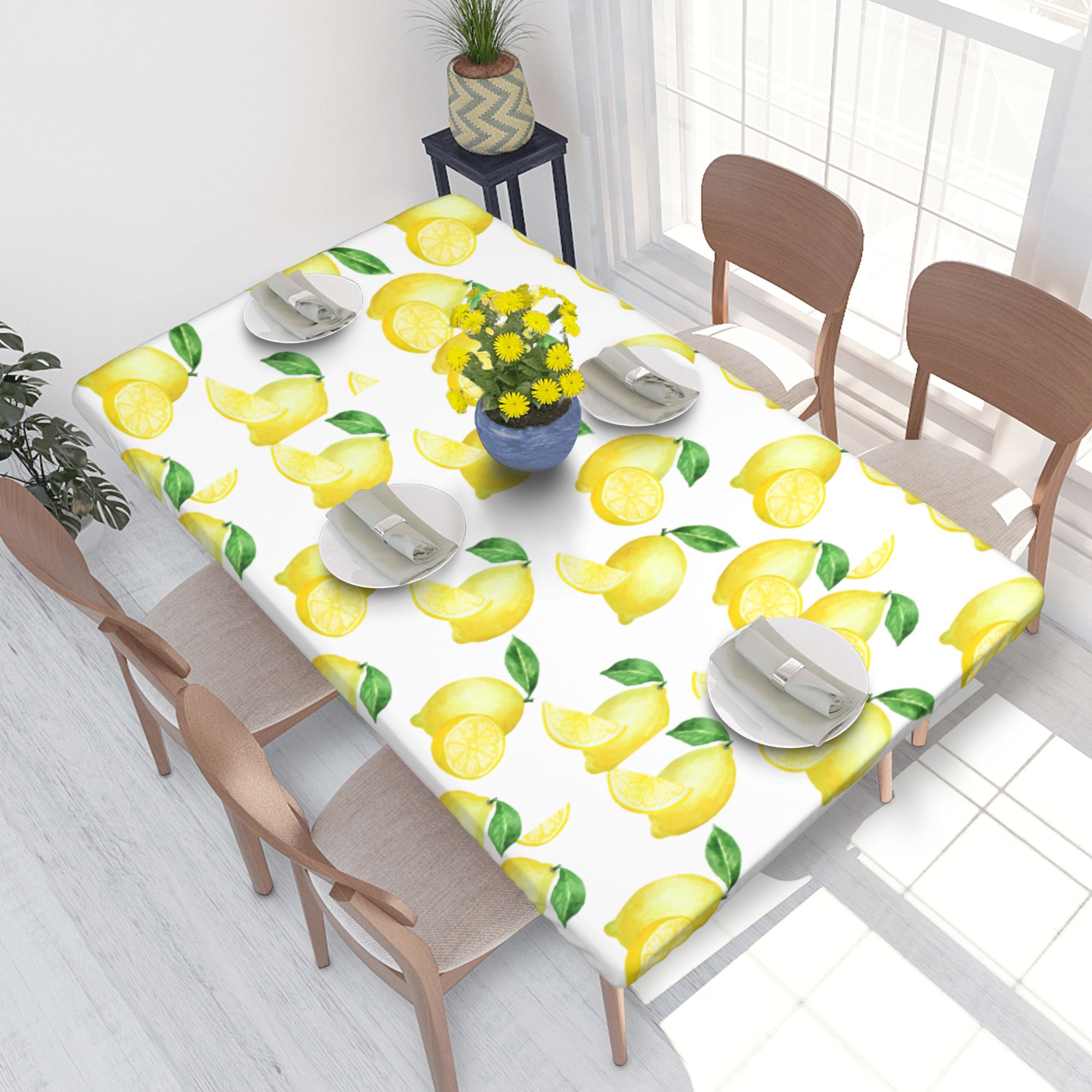 Home Deluxe Tablecloth Art Lemons Waterproof Elastic Rim Edged Table ...