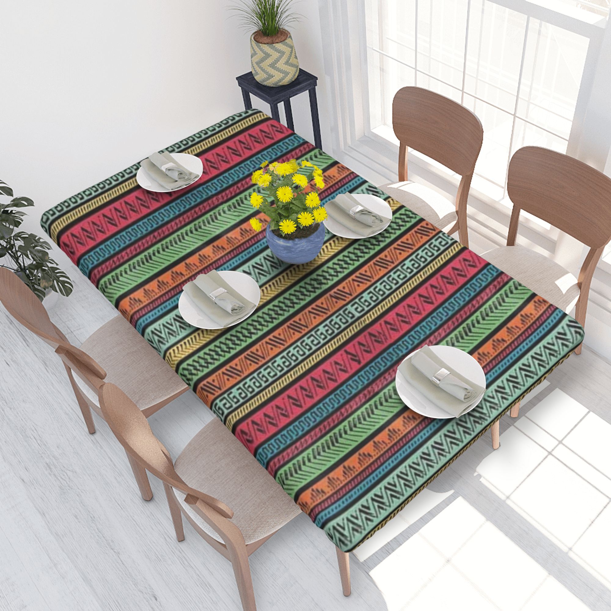 Home Deluxe Tablecloth Artistic Hand Drawn Vertical Borders Colorful ...