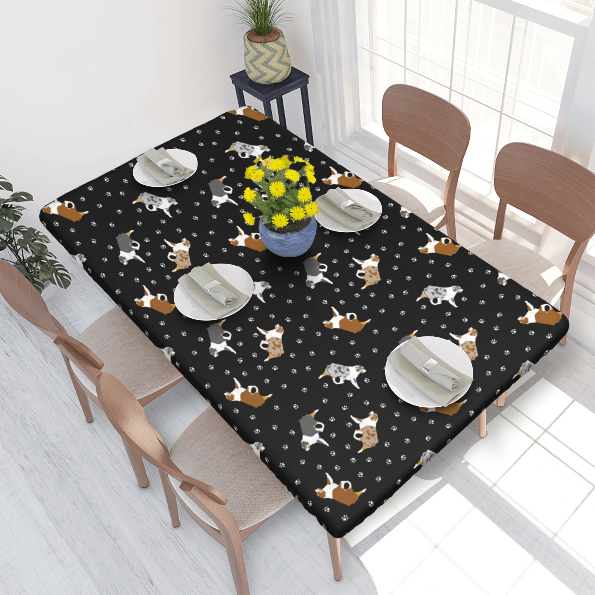 Home Deluxe Tablecloth Australian Shepherds And Paws Waterproof Elastic ...