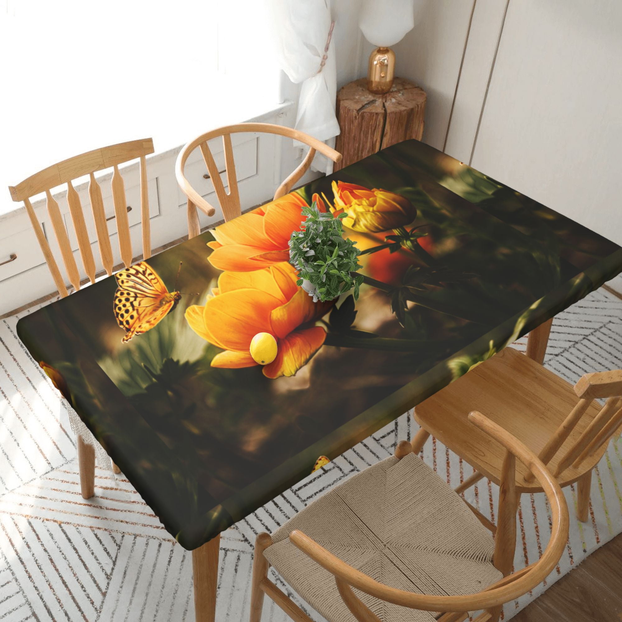 Home Deluxe Tablecloth Background With Flower And Butterfl Waterproof ...