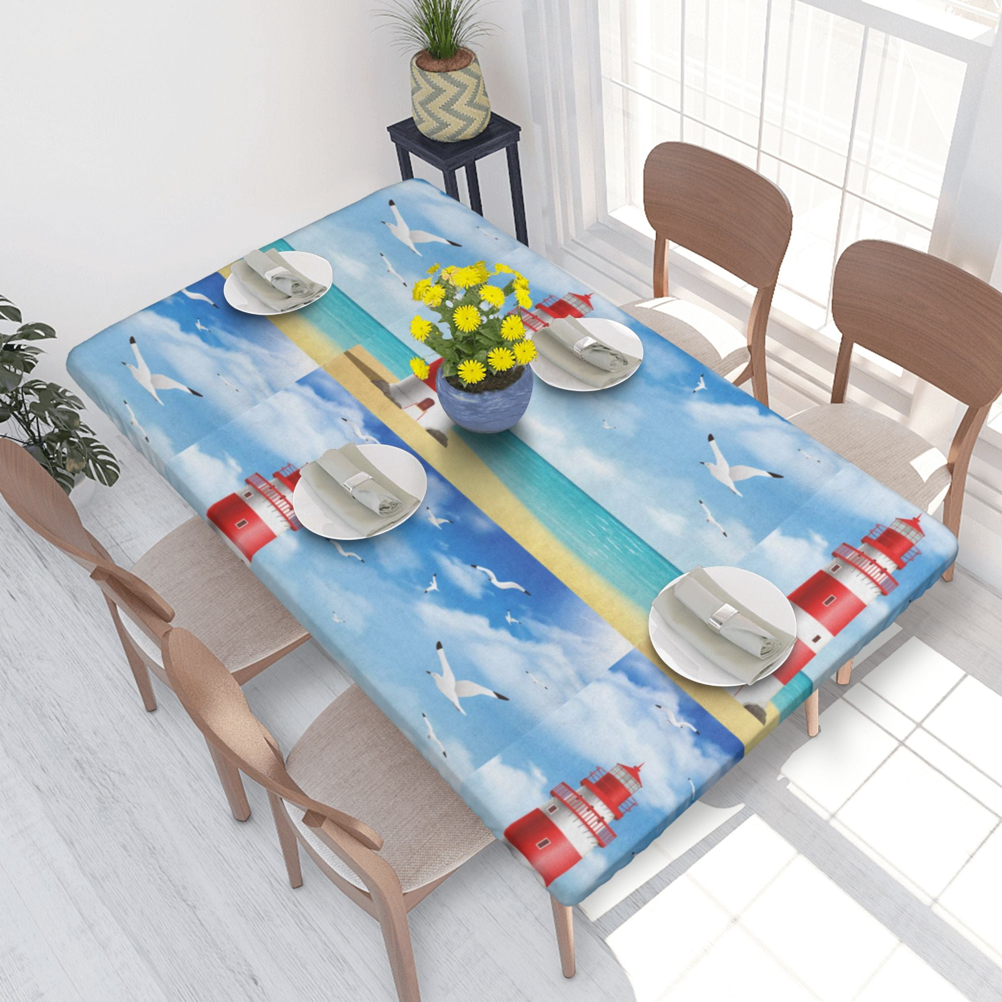 Home Deluxe Tablecloth Beach, Realistic Illustration Lighthouse ...