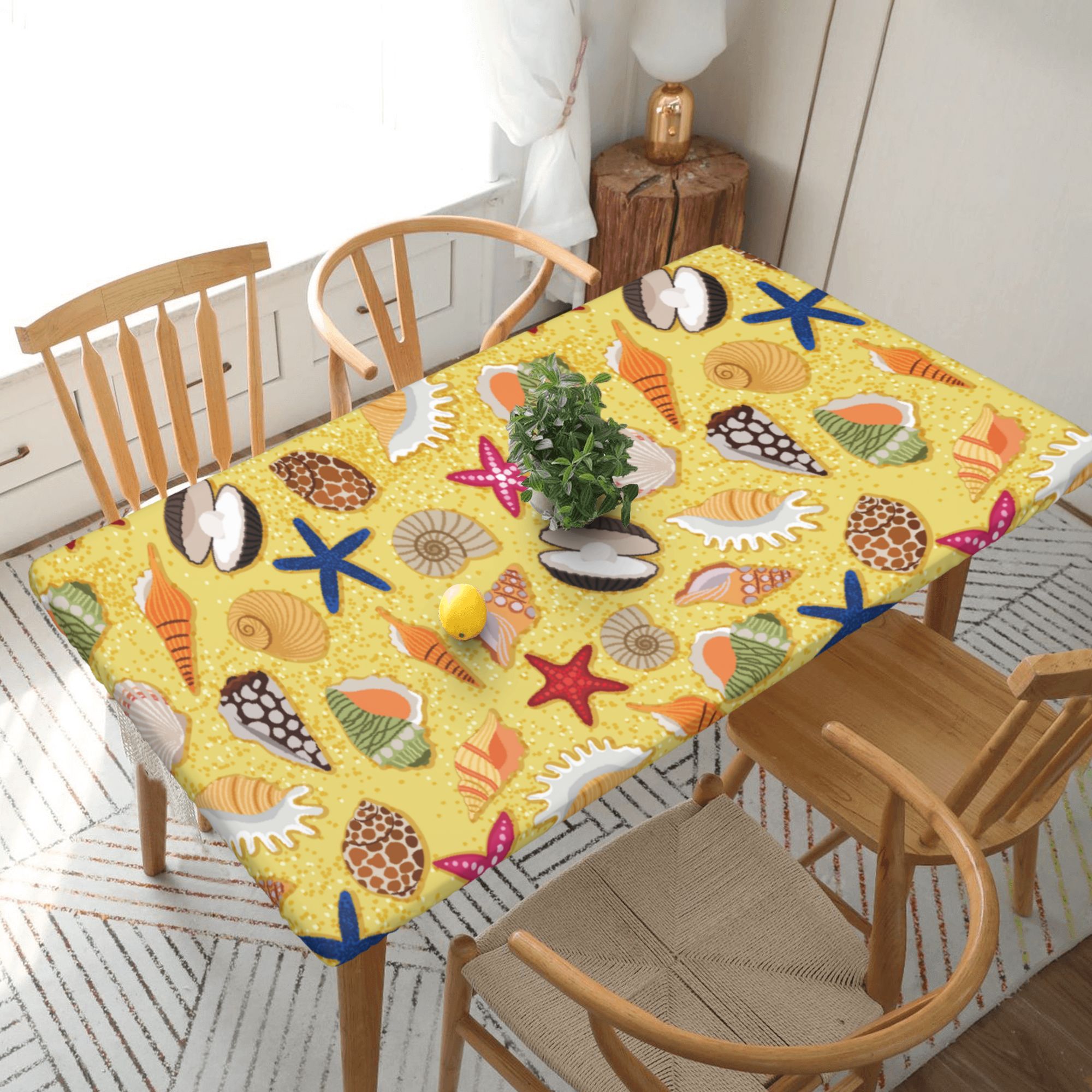 Home Deluxe Tablecloth Beach Sand Shells Marine Watermark Waterproof ...