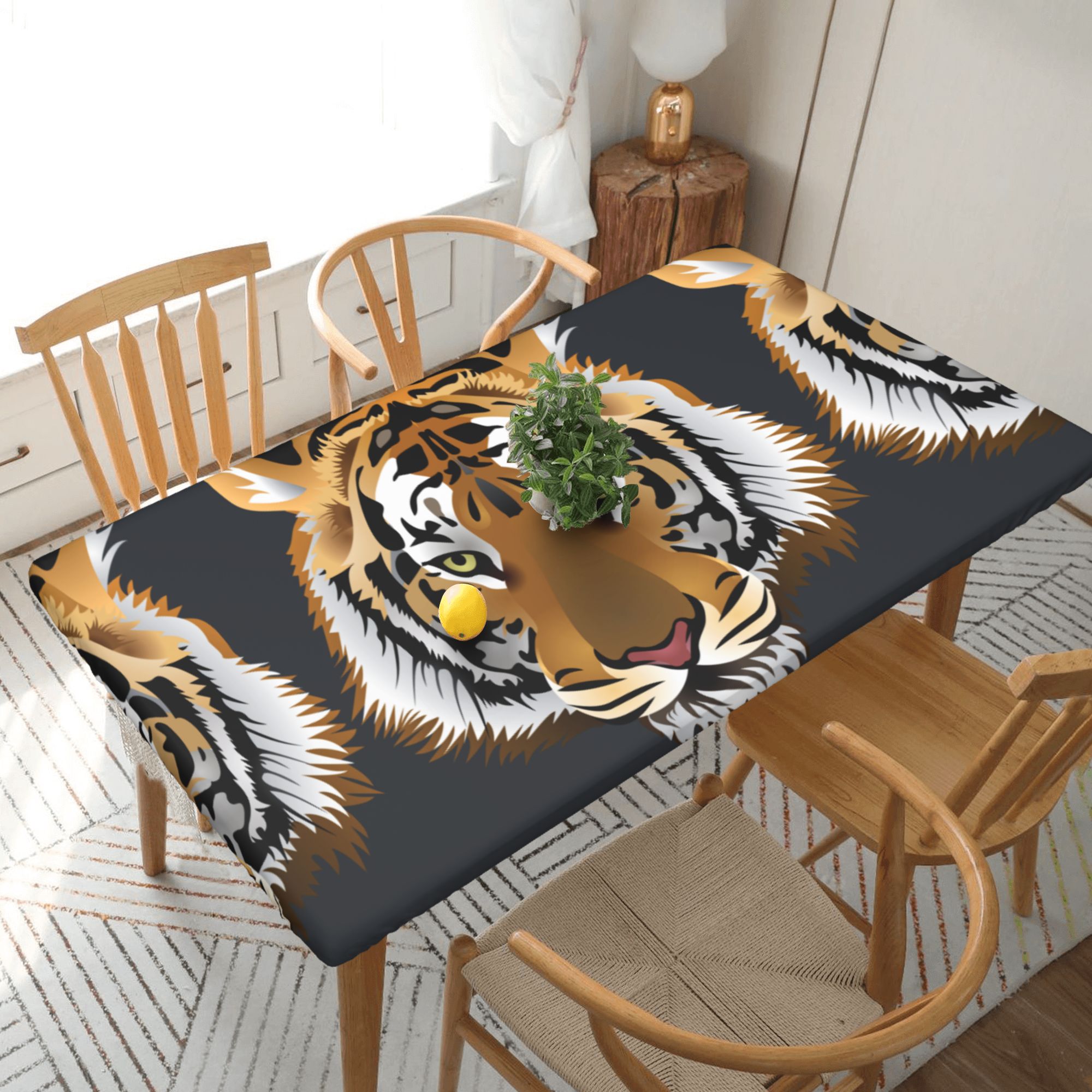 Home Deluxe Tablecloth Bengal Tiger Head Pattern Waterproof Elastic Rim ...