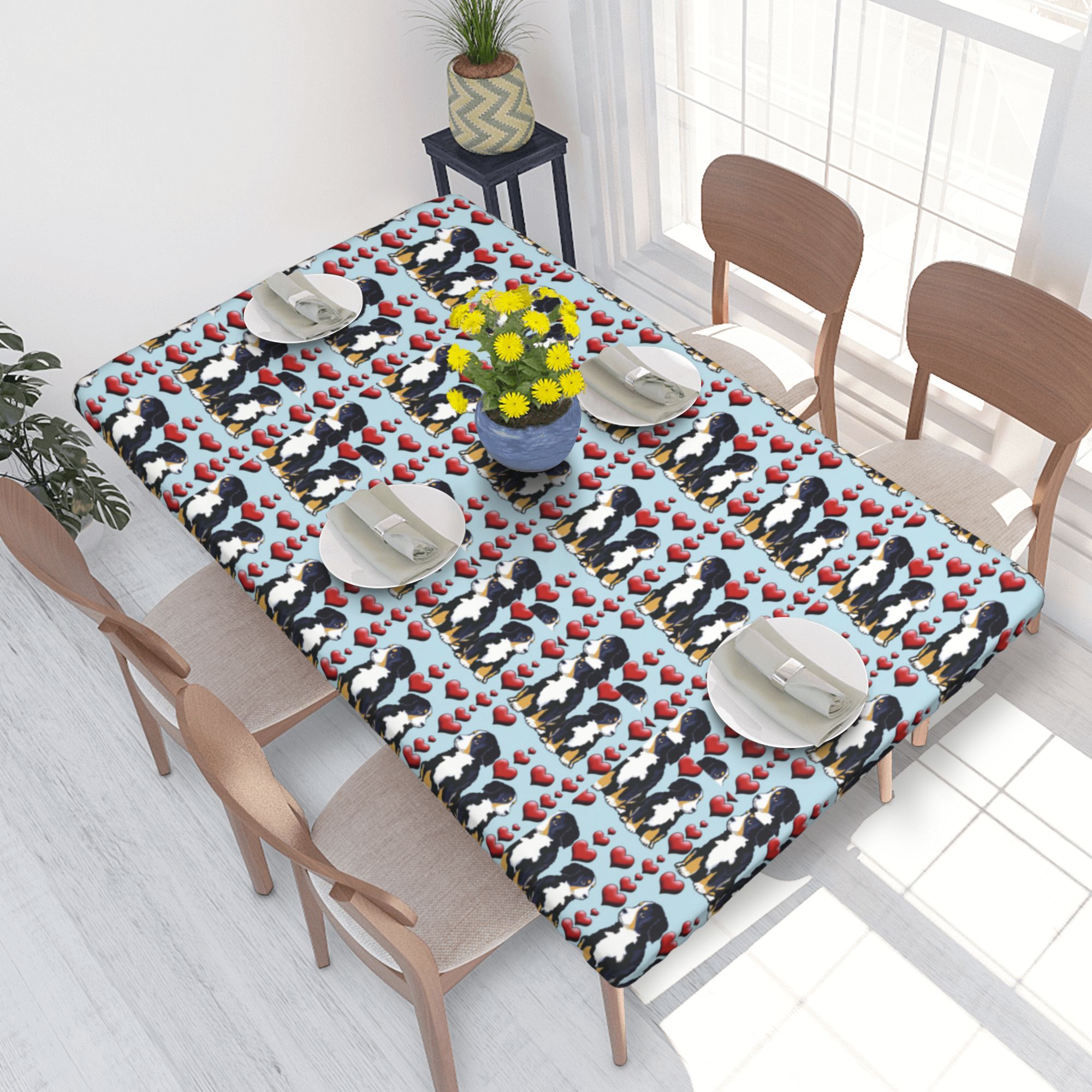 Home Deluxe Tablecloth Bernese Mountain Dog Puppies And Hearts ...