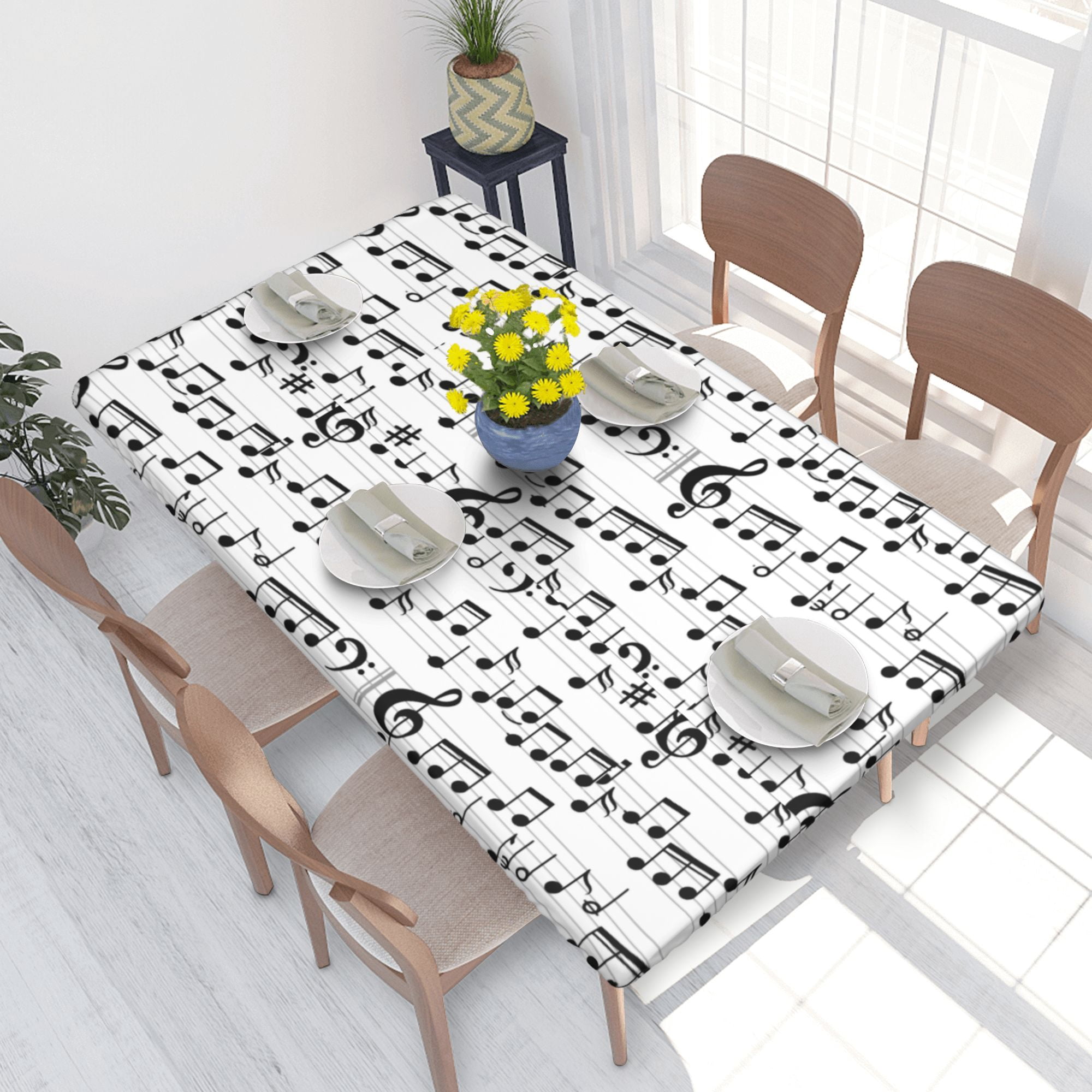 Home Deluxe Tablecloth Black And White Abstract Music Seamless ...