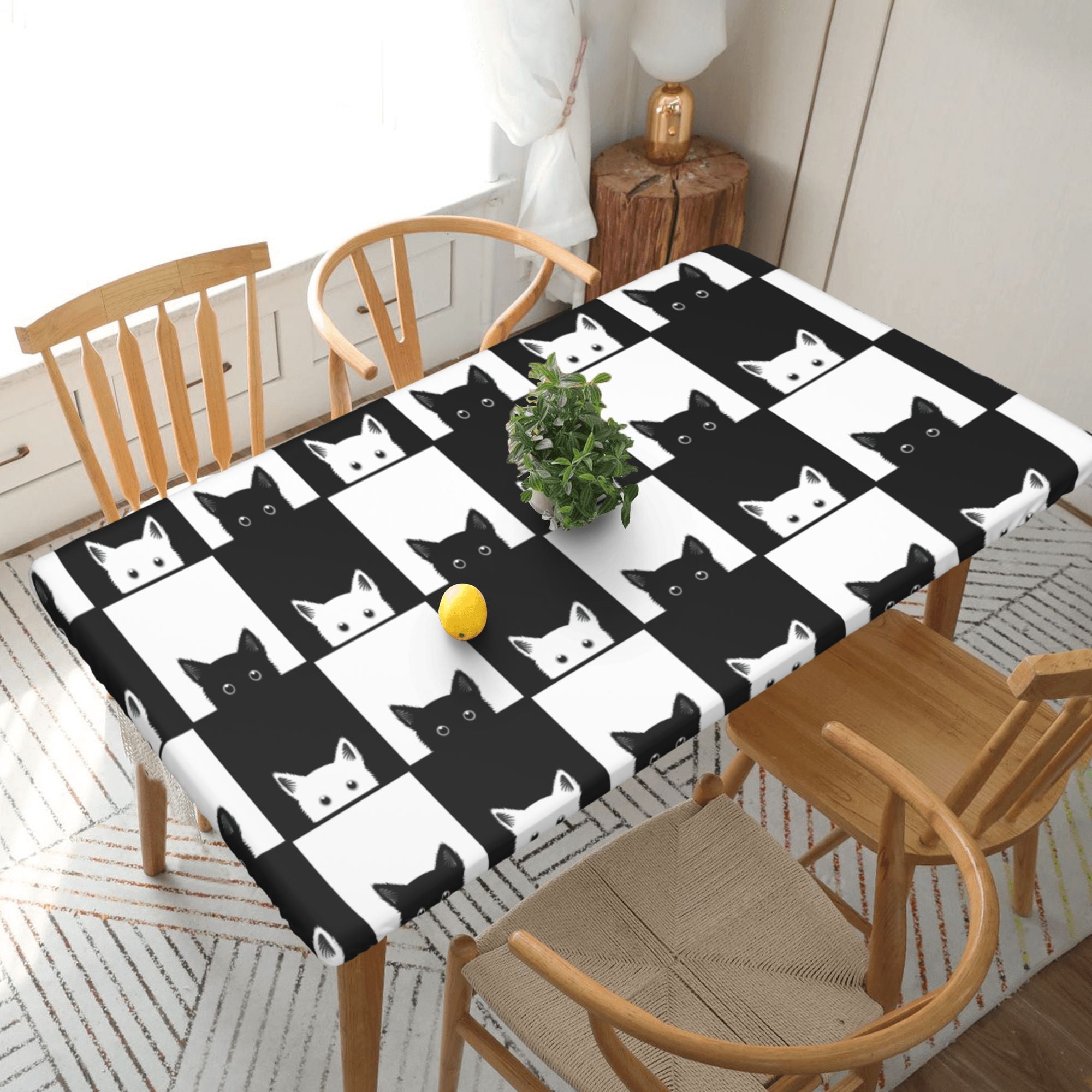 Home Deluxe Tablecloth Black And White Cats On Chess Board Waterproof ...