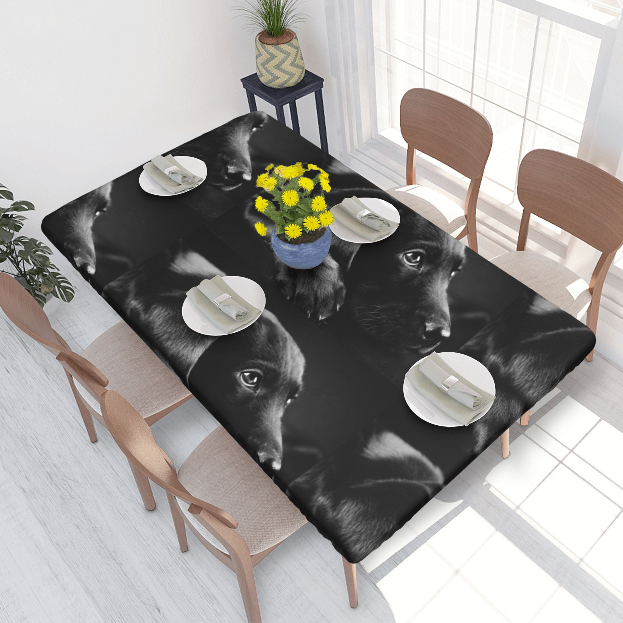Home Deluxe Tablecloth Black Labrador Dog Waterproof Elastic Rim Edged ...