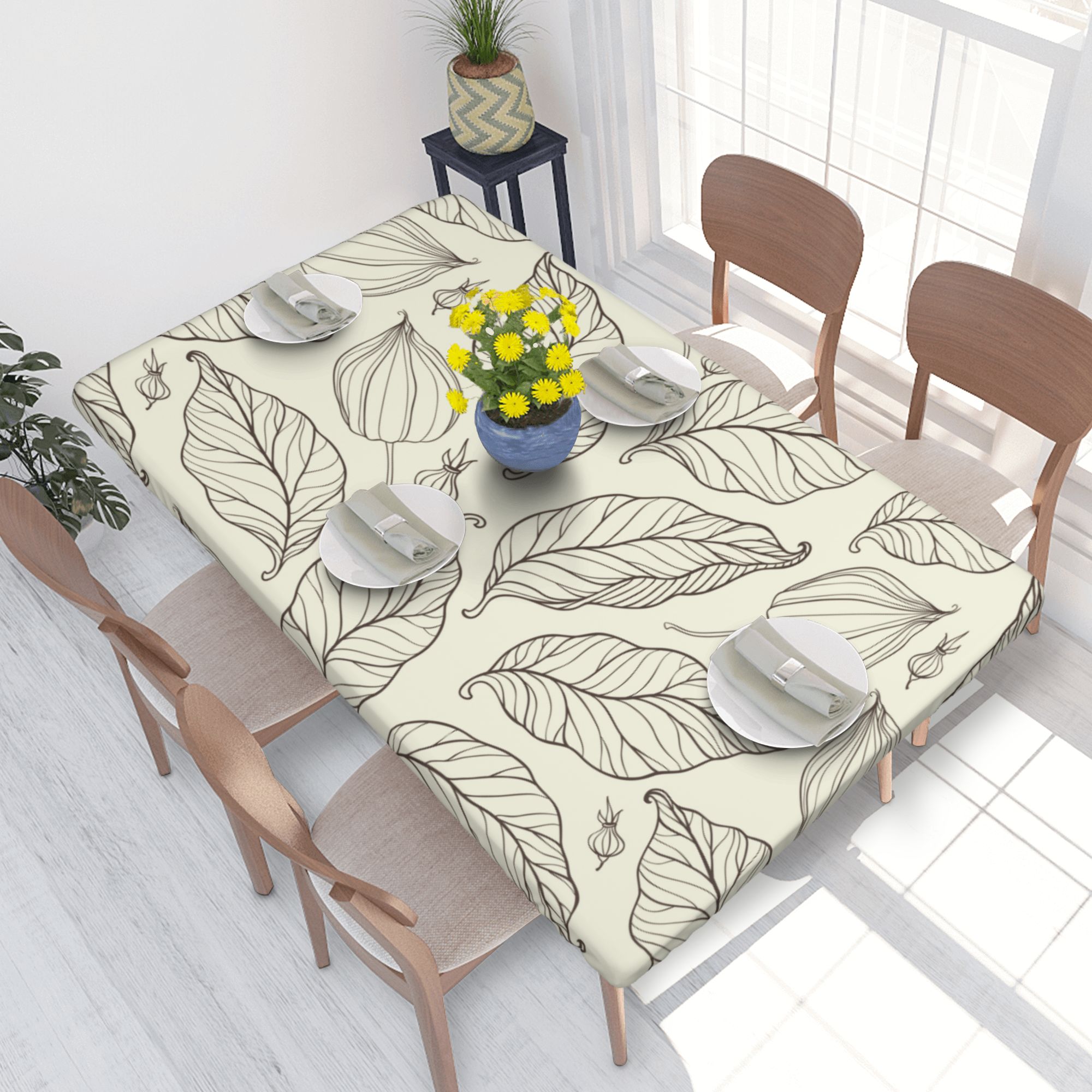Home Deluxe Tablecloth Black Leaf Vein Pattern Shading Waterproof ...