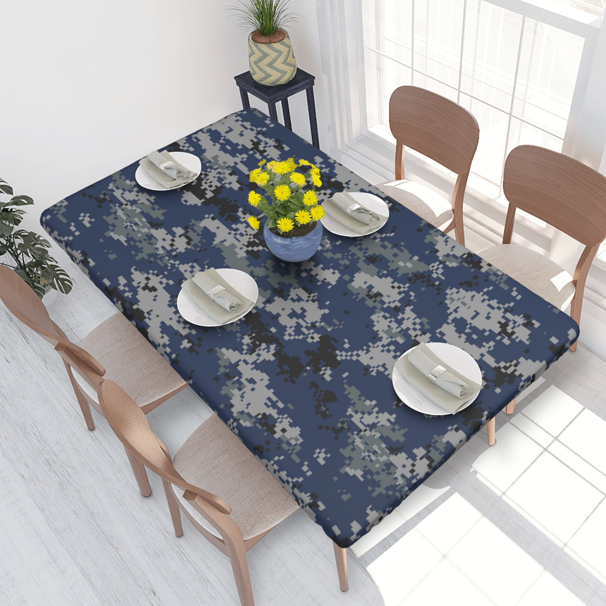 Home Deluxe Tablecloth Blue Camouflage Camo Waterproof Elastic Rim ...