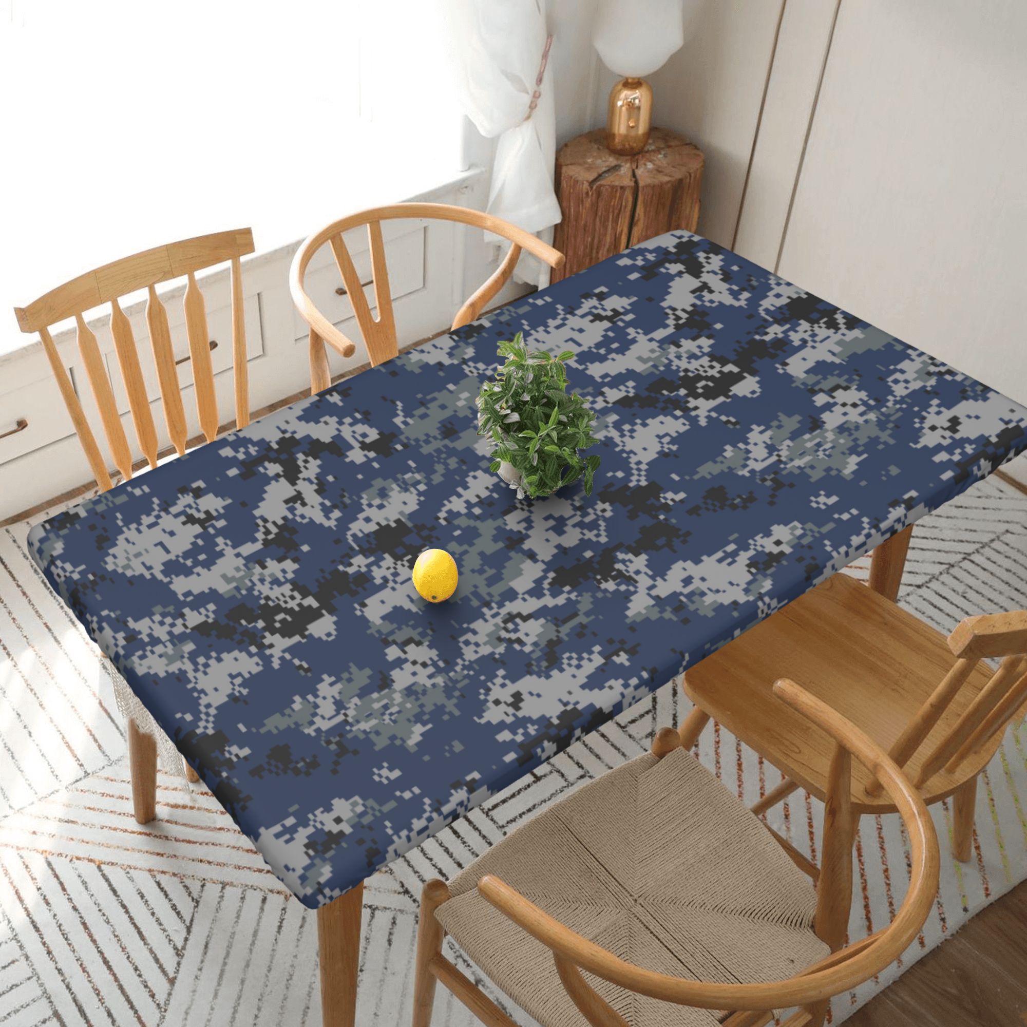 Home Deluxe Tablecloth Blue Camouflage Camo Waterproof Elastic Rim ...