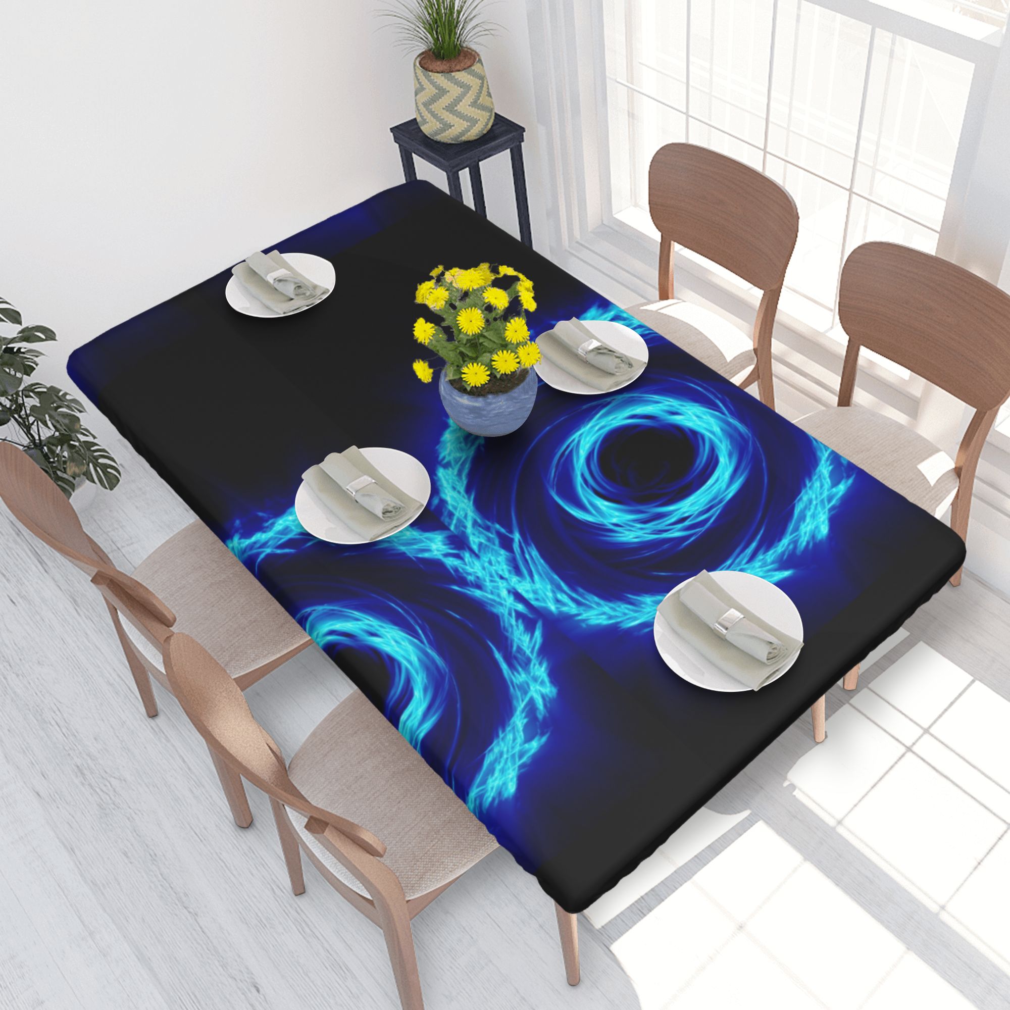 Home Deluxe Tablecloth Blue Fire Waterproof Elastic Rim Edged Table ...