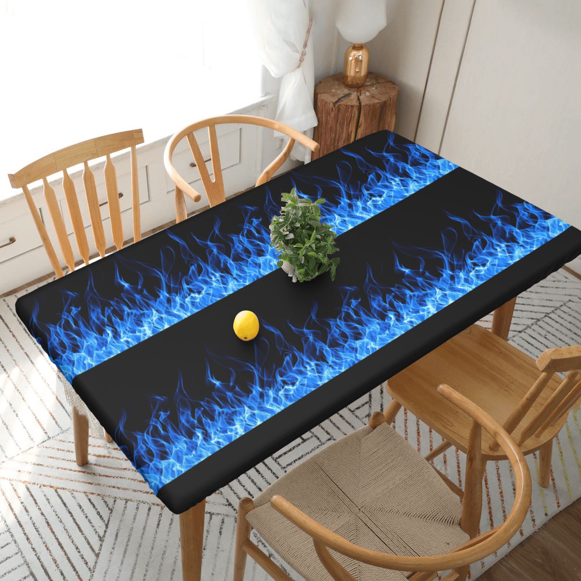 Home Deluxe Tablecloth Blue Fire Waterproof Elastic Rim Edged Table ...