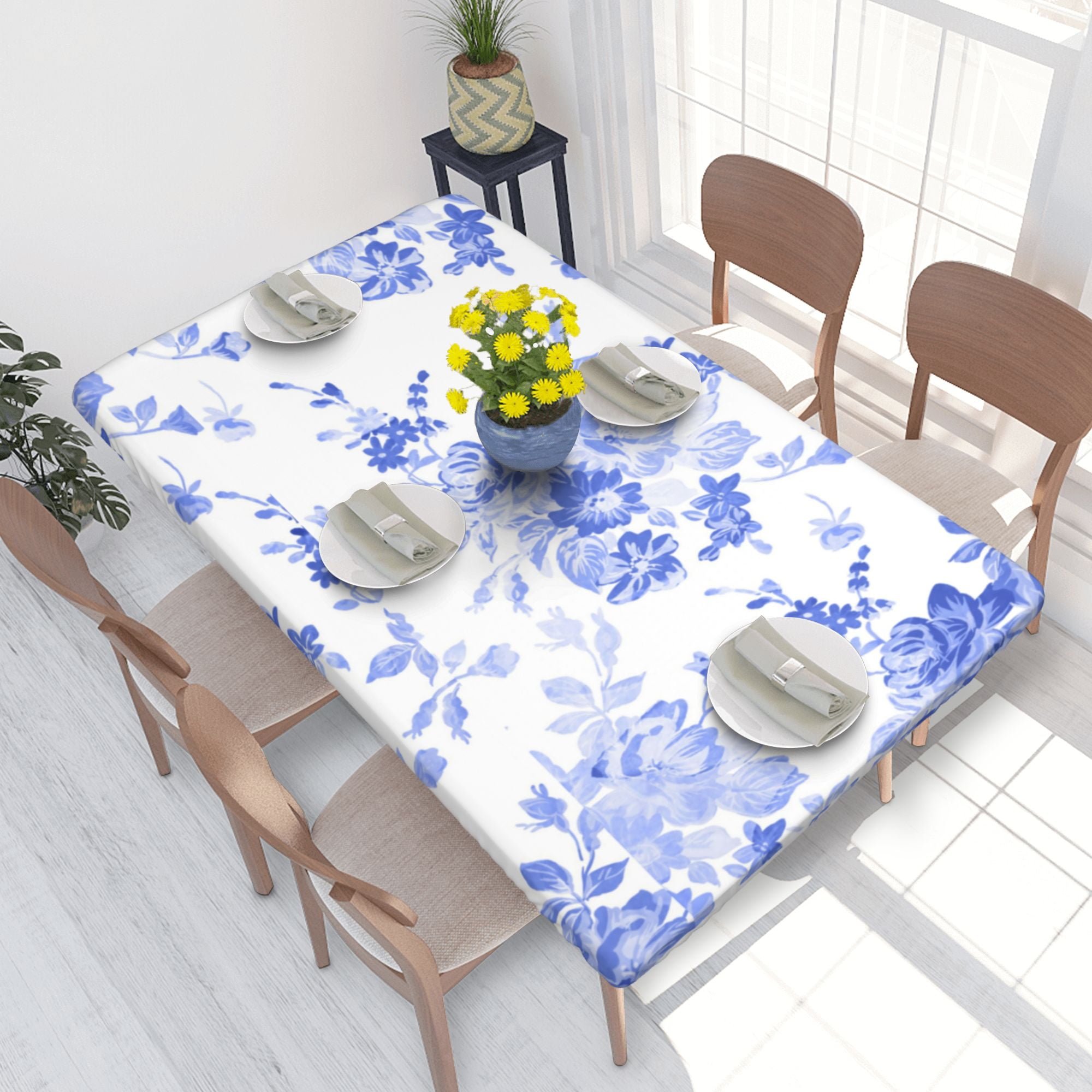 Home Deluxe Tablecloth Blue Floral Watercolor Background Waterproof ...