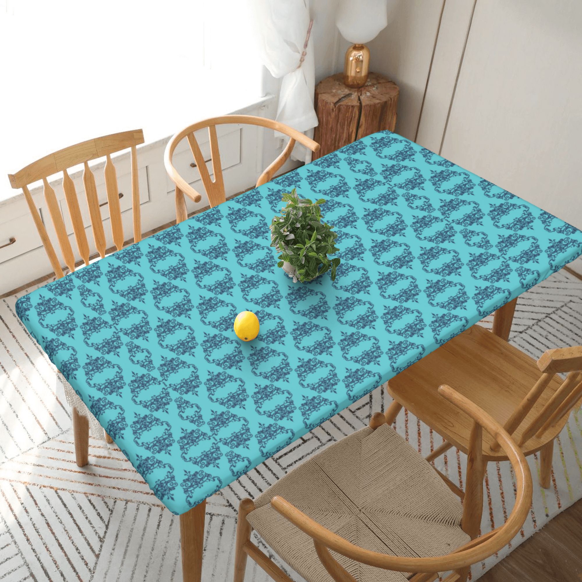 Home Deluxe Tablecloth Blue Flower Pattern Background Waterproof ...
