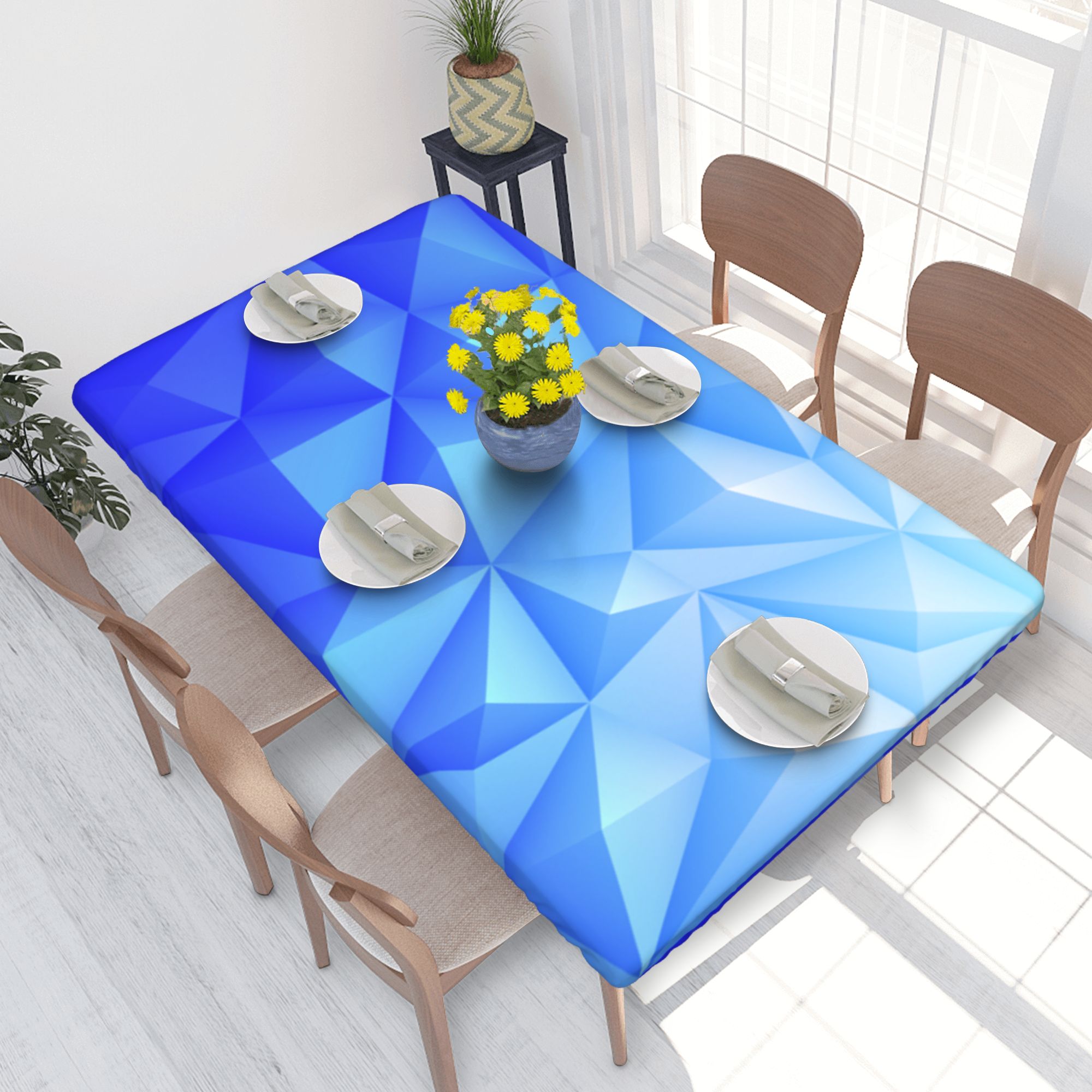 Home Deluxe Tablecloth Blue Gradient Low Polygon Background Waterproof ...