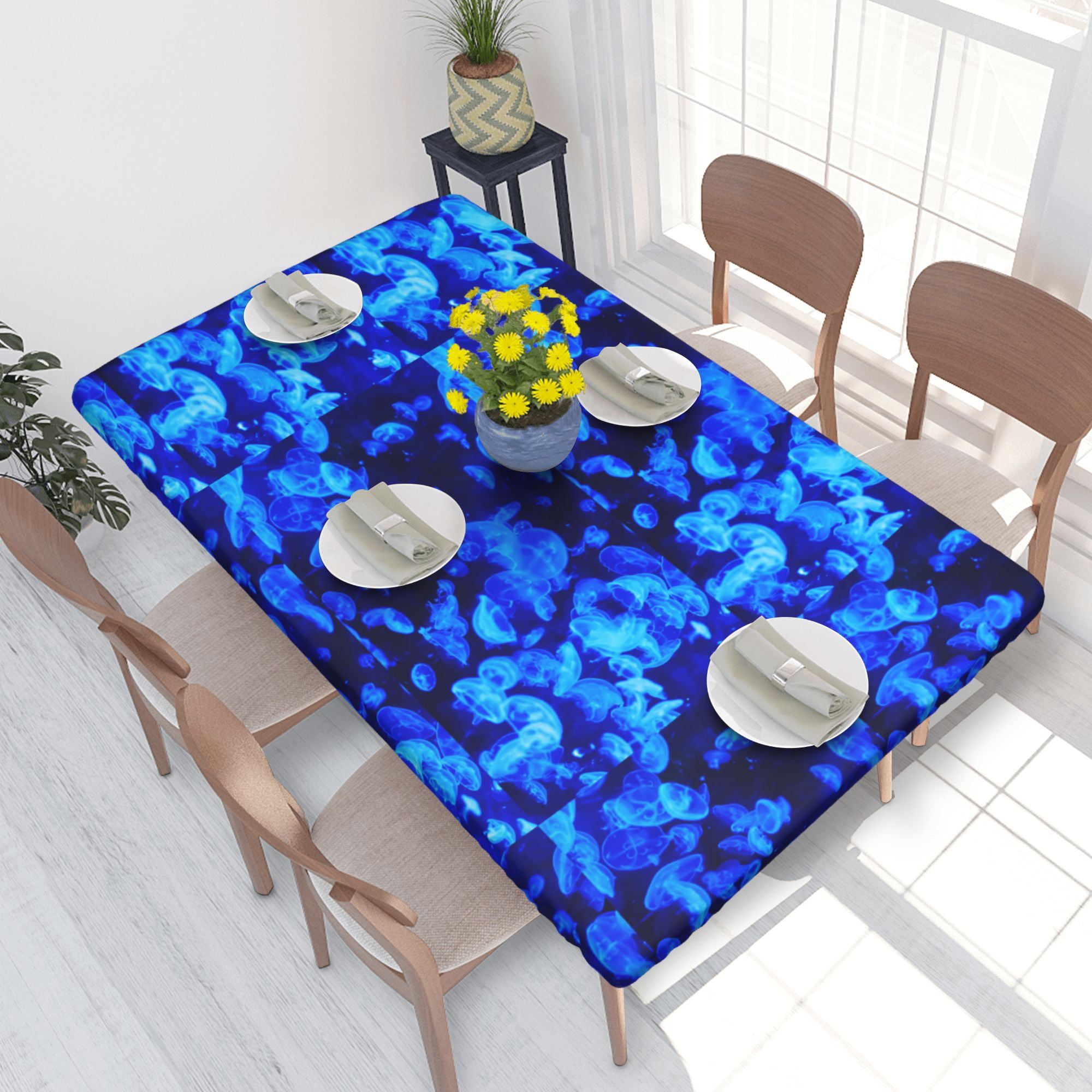 Home Deluxe Tablecloth Blue Sea Ocean Waterproof Elastic Rim Edged ...