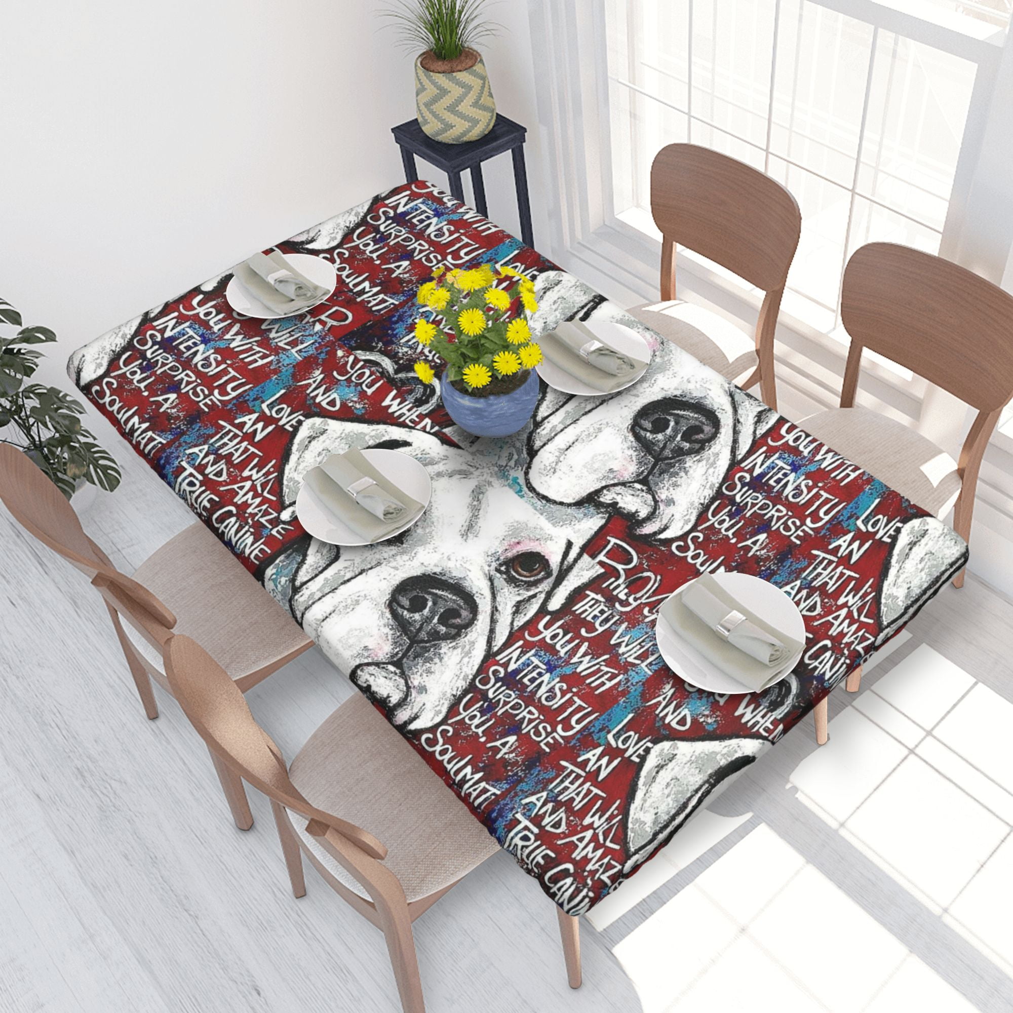 Home Deluxe Tablecloth Boxer Dog Art Waterproof Elastic Rim Edged Table ...