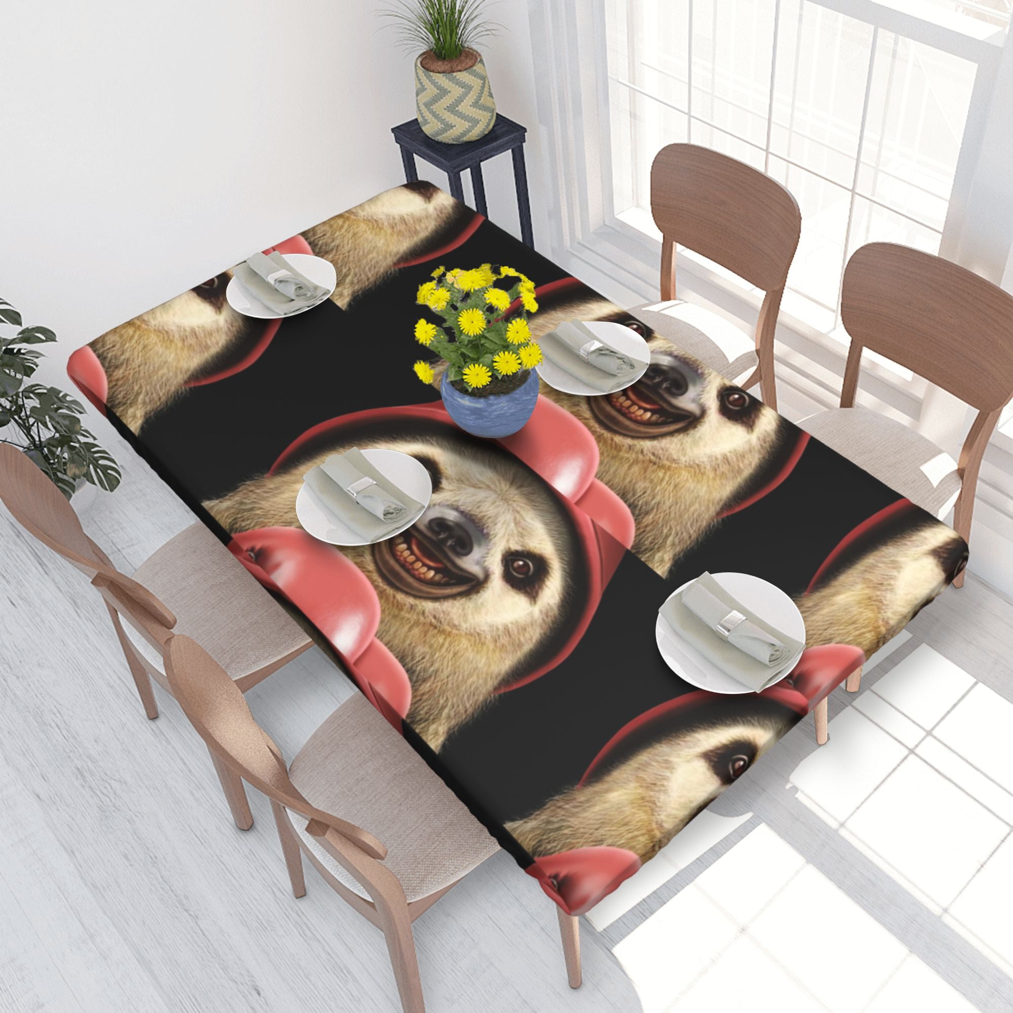 Home Deluxe Tablecloth Boxer Sloth Waterproof Elastic Rim Edged Table ...