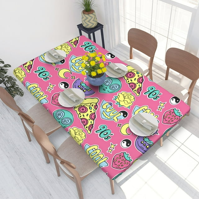 Home Deluxe Tablecloth Bright 80s 90s Style Pattern Waterproof Elastic ...