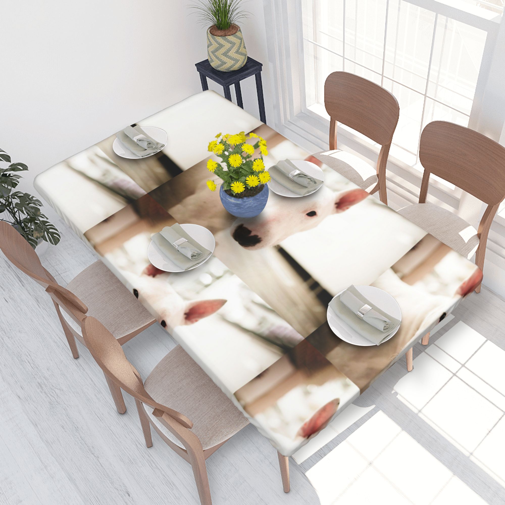 Home Deluxe Tablecloth Bull Terrier Bull Terrier Waterproof Elastic Rim ...