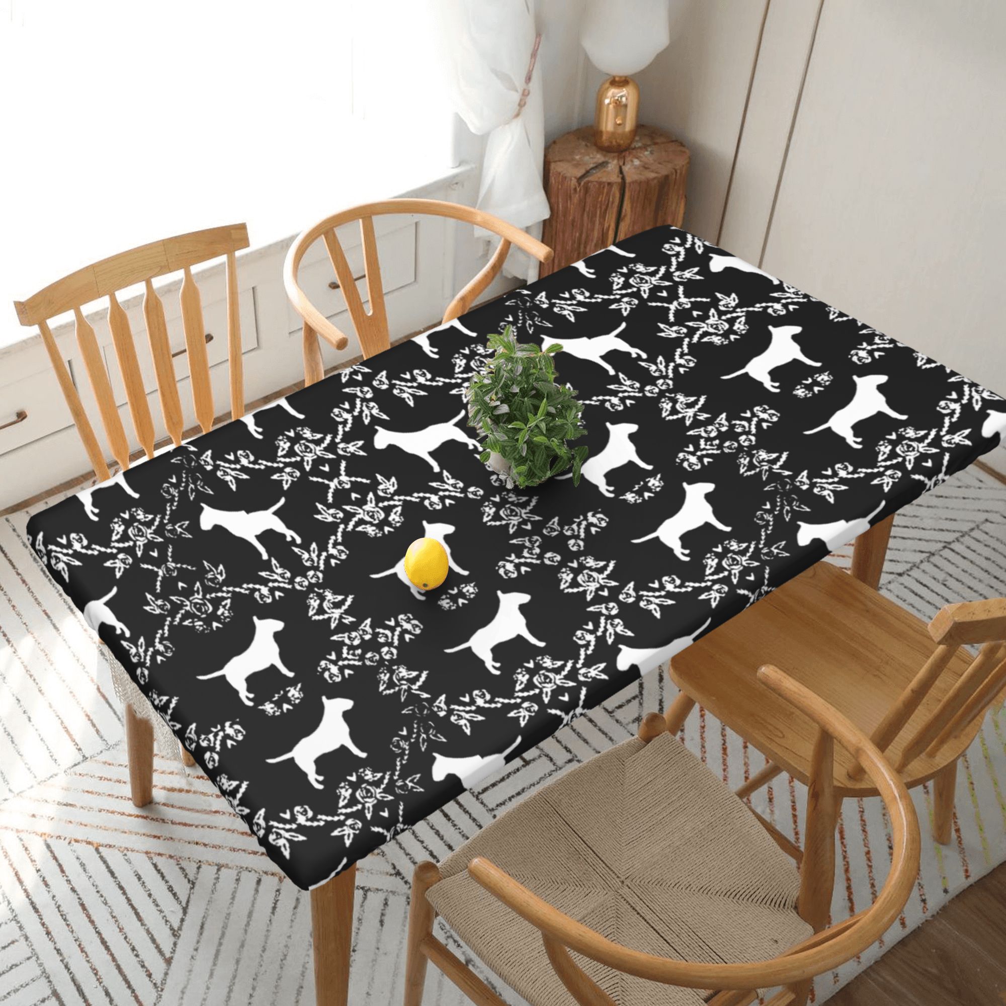 Home Deluxe Tablecloth Bull Terrier Floral Silhouette Dog Breed Black ...