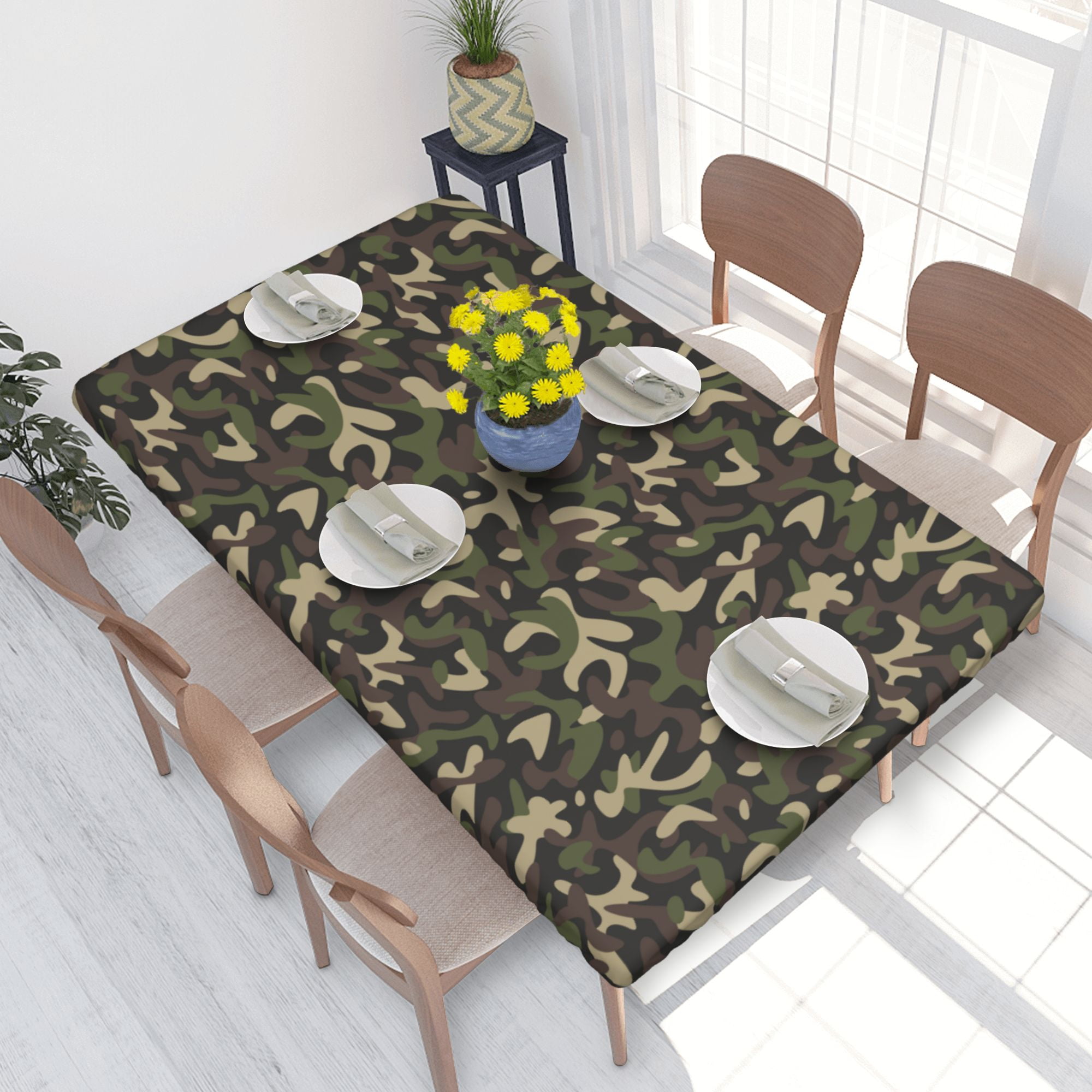 Home Deluxe Tablecloth Camouflage Pattern Waterproof Elastic Rim Edged ...