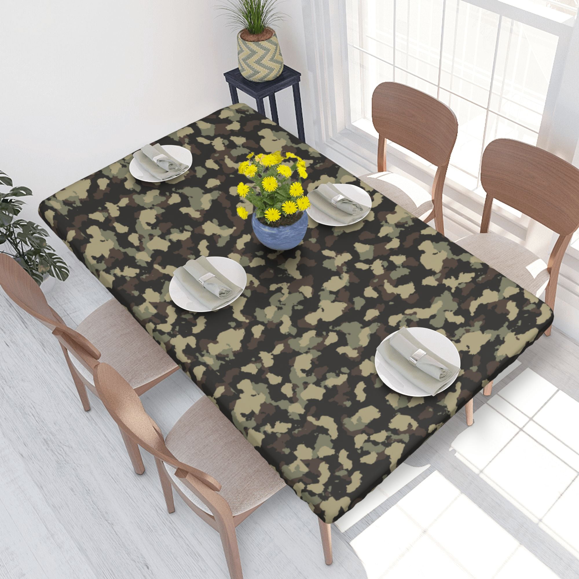 Home Deluxe Tablecloth Camouflage Pattern Waterproof Elastic Rim Edged ...