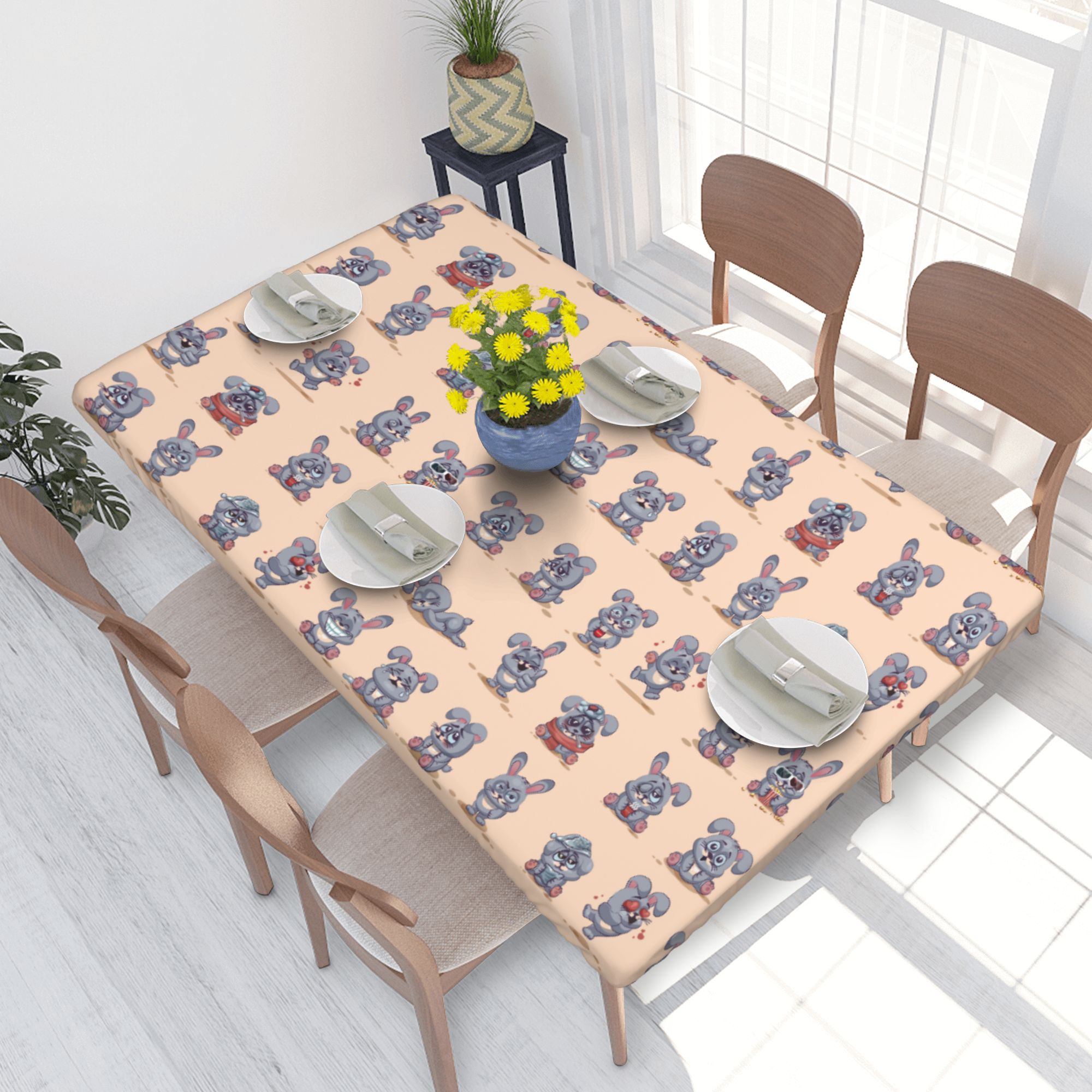 Home Deluxe Tablecloth Cartoon Bunny Expression Pack Waterproof Elastic ...