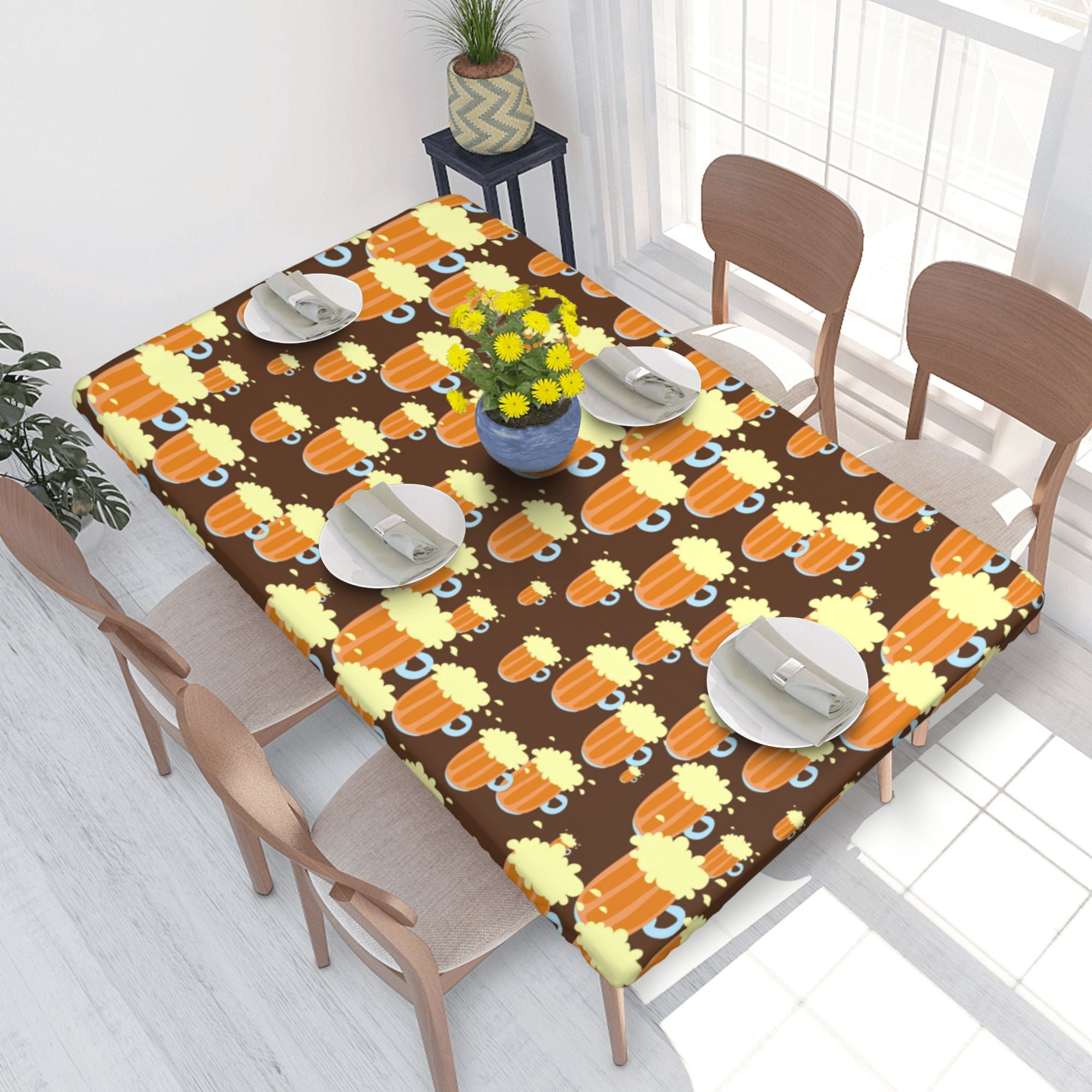 Home Deluxe Tablecloth Cartoon Frothy Beer Waterproof Elastic Rim Edged ...