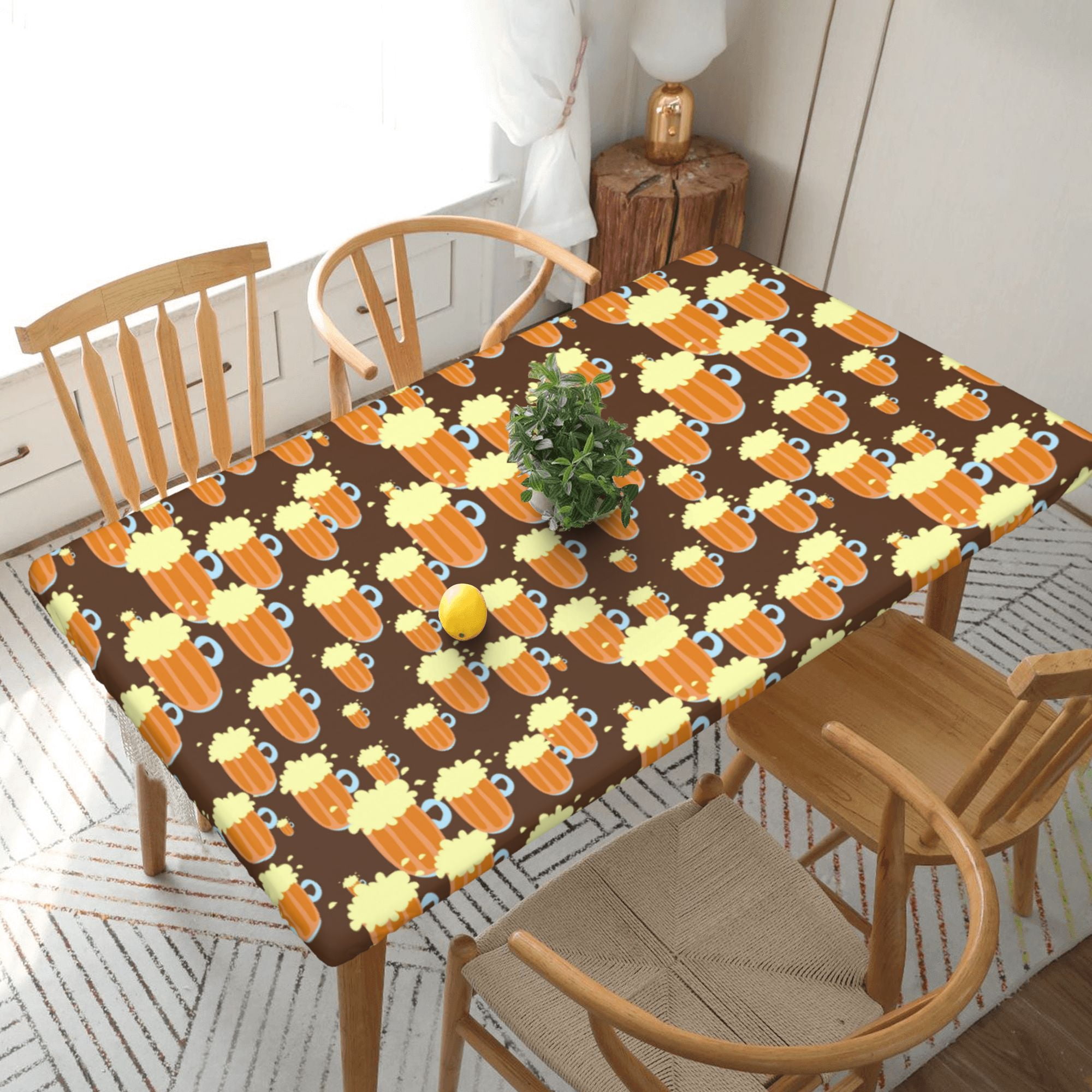Home Deluxe Tablecloth Cartoon Frothy Beer Waterproof Elastic Rim Edged ...