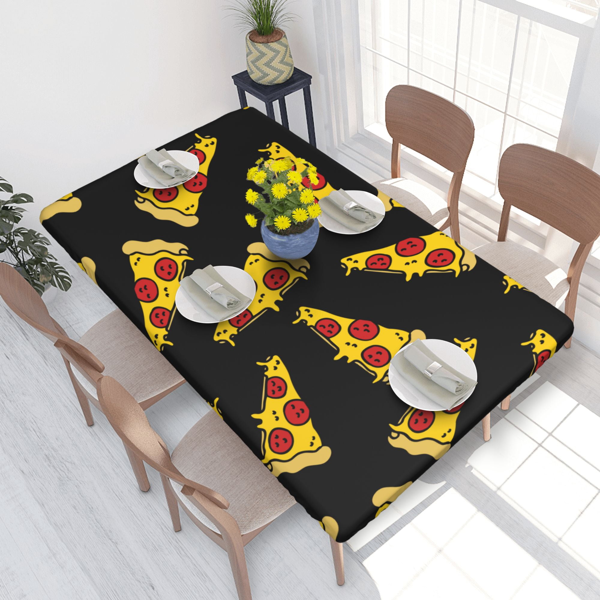 Home Deluxe Tablecloth Cartoon Pizza Waterproof Elastic Rim Edged Table ...