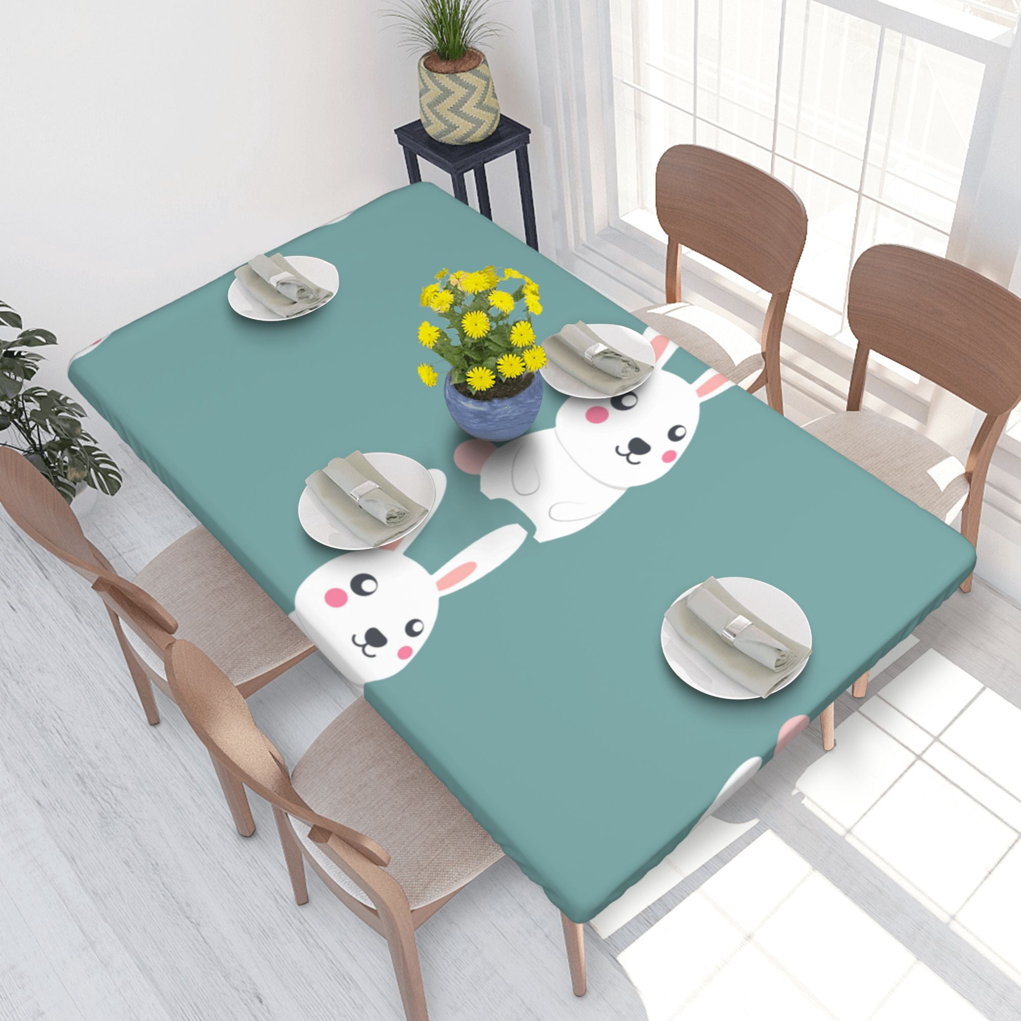Home Deluxe Tablecloth Cartoon Rabbit Bunny Animal1 Waterproof Elastic ...