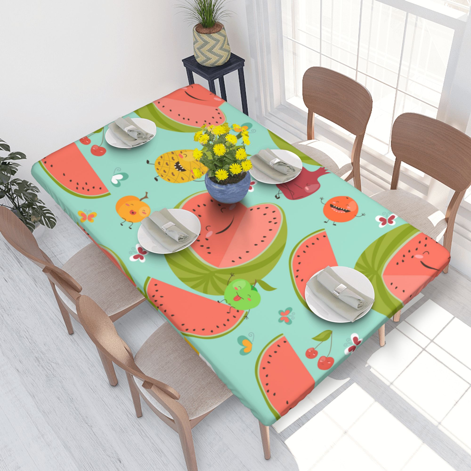 Home Deluxe Tablecloth Cartoon Watermelon Background Waterproof Elastic ...