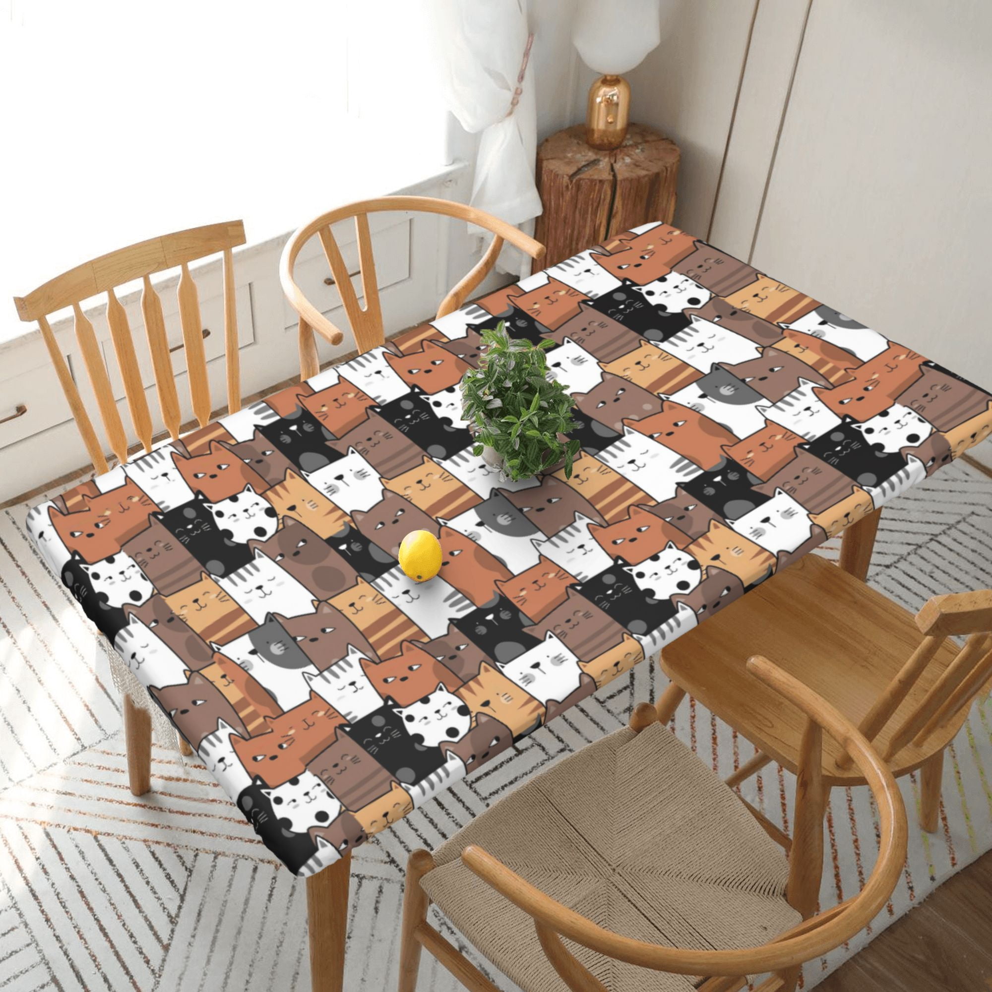 Home Deluxe Tablecloth Cat Waterproof Elastic Rim Edged Table Cover ...