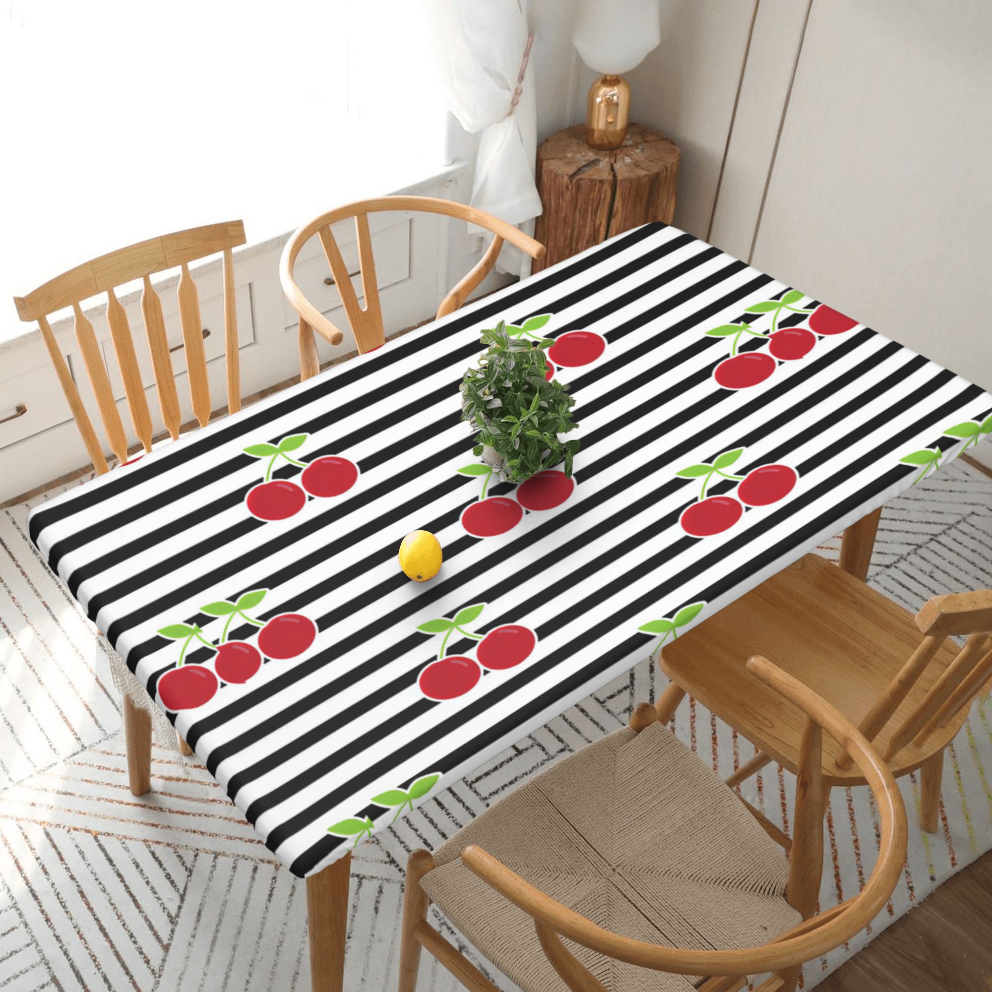 Home Deluxe Tablecloth Cherries Cherry Black Lines Background ...
