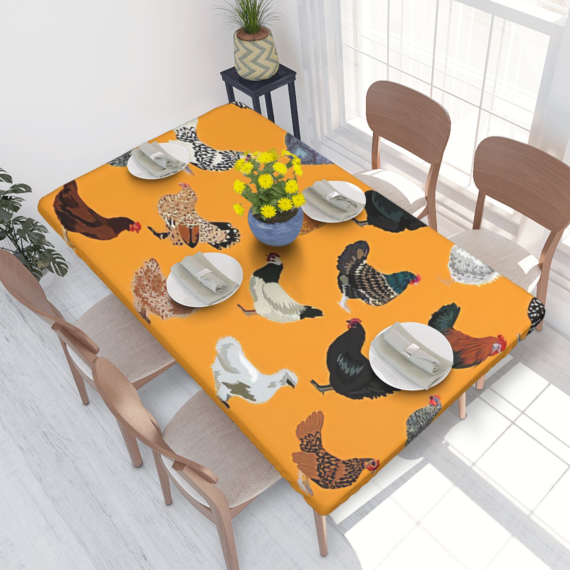 Home Deluxe Tablecloth Chicken Breeds Farm Farmhouse Birds Orange ...