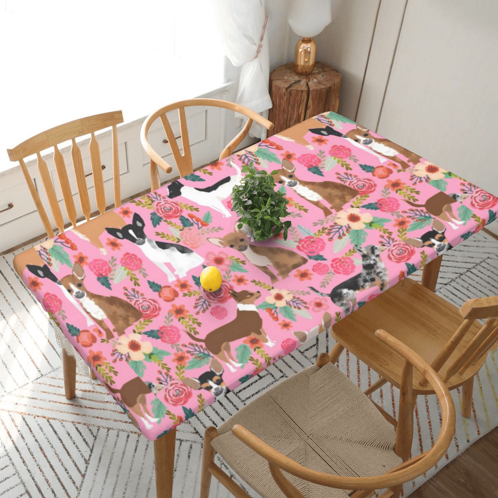 Home Deluxe Tablecloth Chihuahua Dog Cute Pink Waterproof Elastic Rim ...